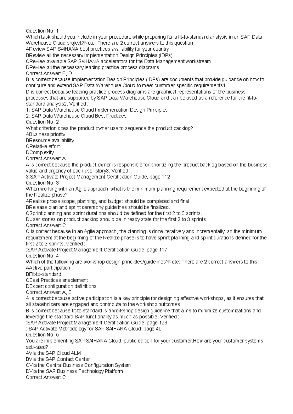 Sap Activate C Act Exam Questions Question No 1 Which Task Should
