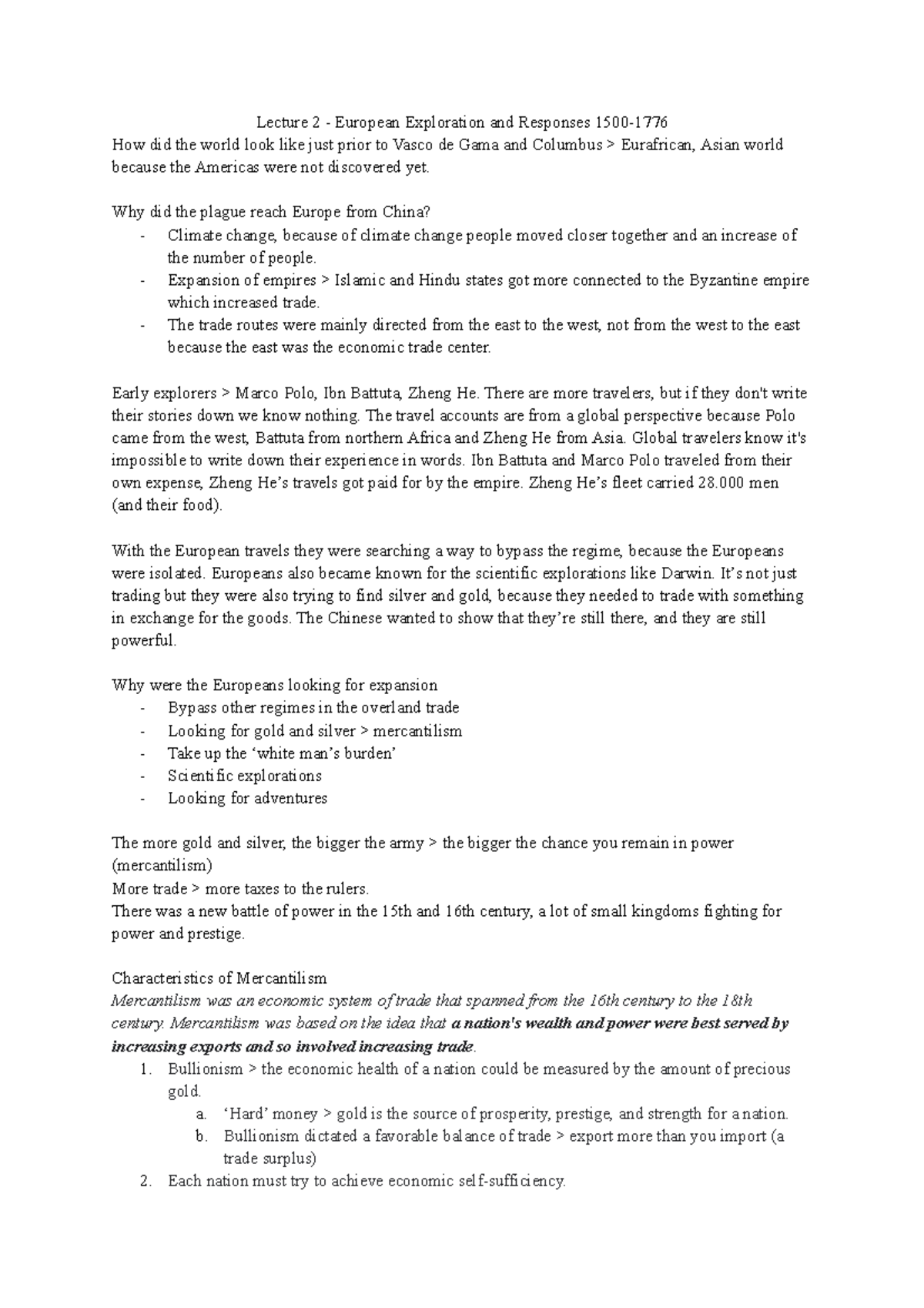 Lecture 2 - European Exploration and Responses 1500-1776 - Global ...