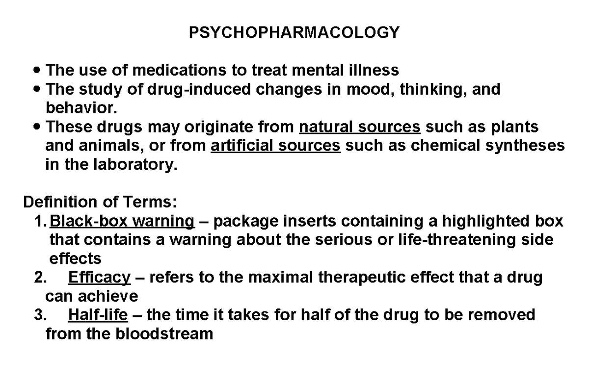9 - Guide ques - PSYCHOPHARMACOLOGY The use of medications to treat ...