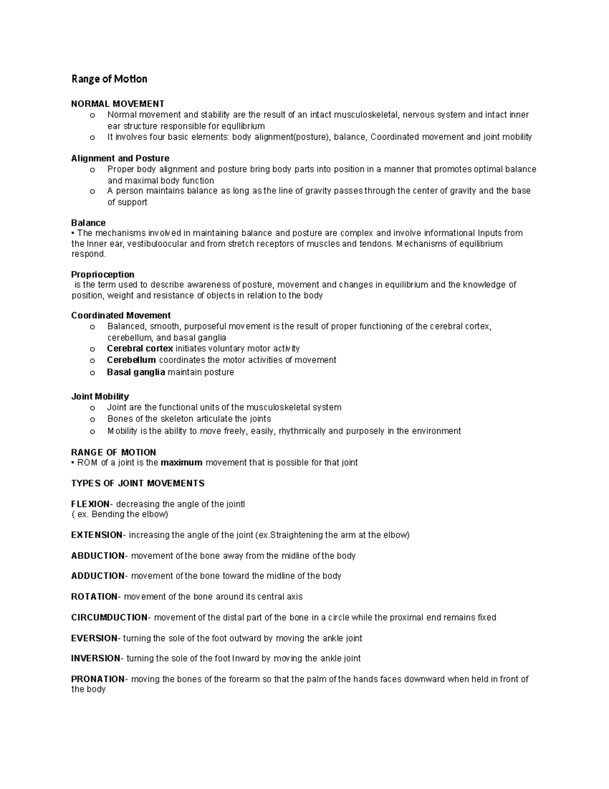 Range of motion funda - Range of Motion NORMAL MOVEMENT o Normal ...