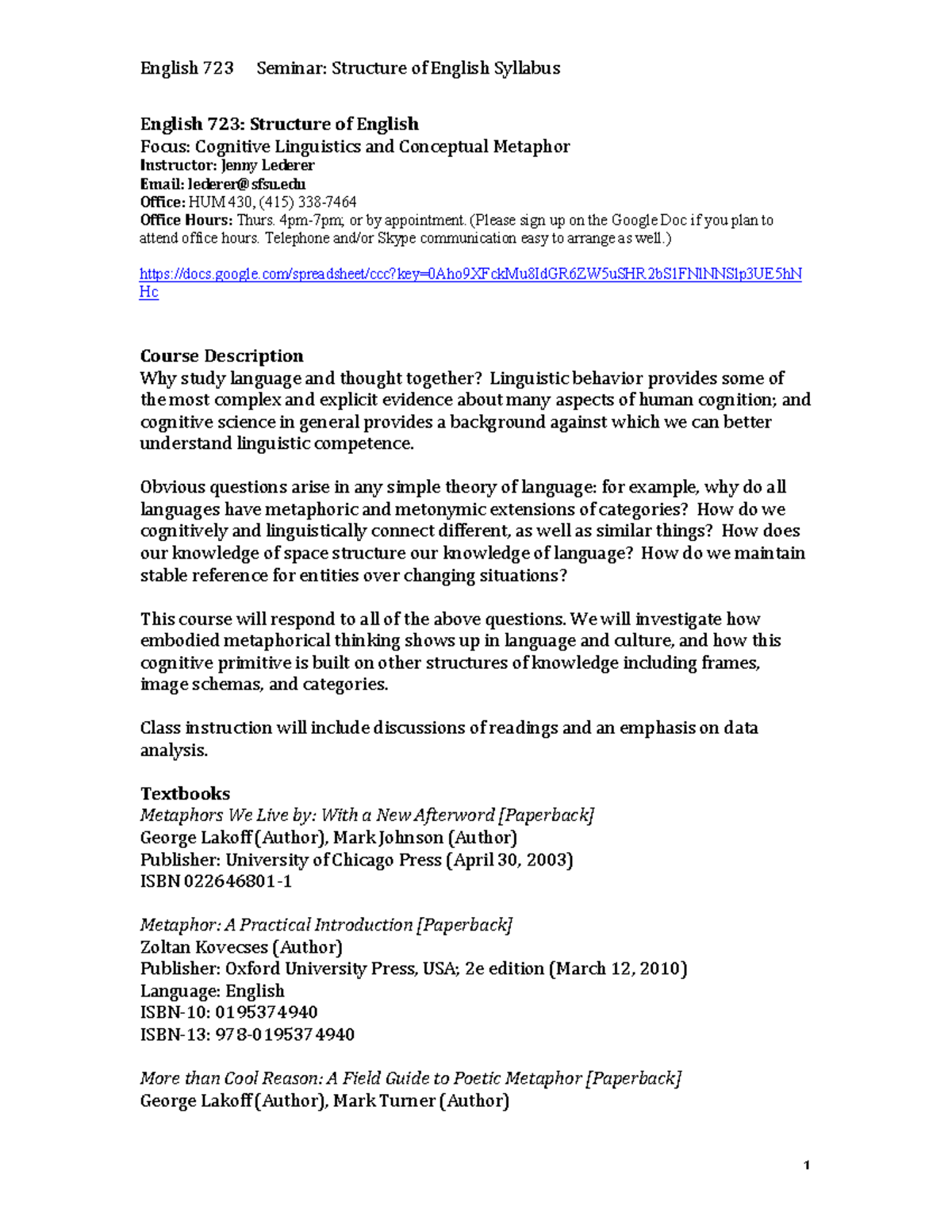 English 723 syllabus 2013 - English 723: Structure of English Focus ...