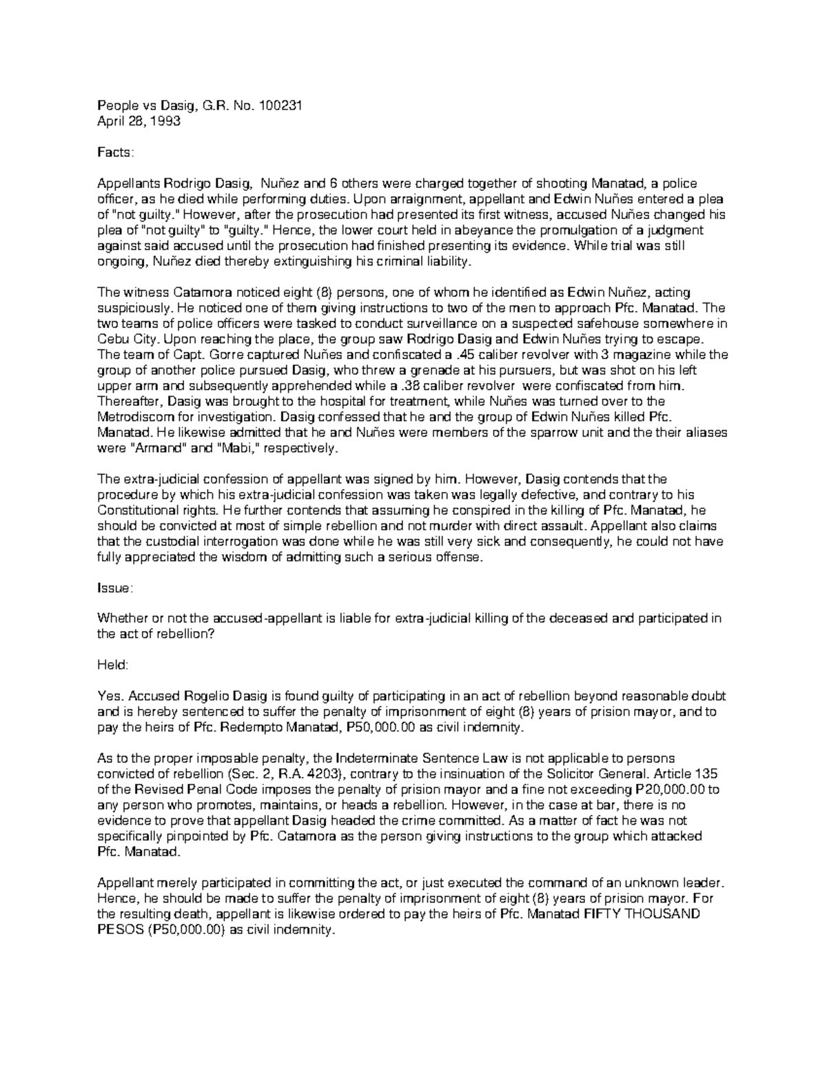 16. People vs Dasig - People vs Dasig, G. No. 100231 April 28, 1993 ...