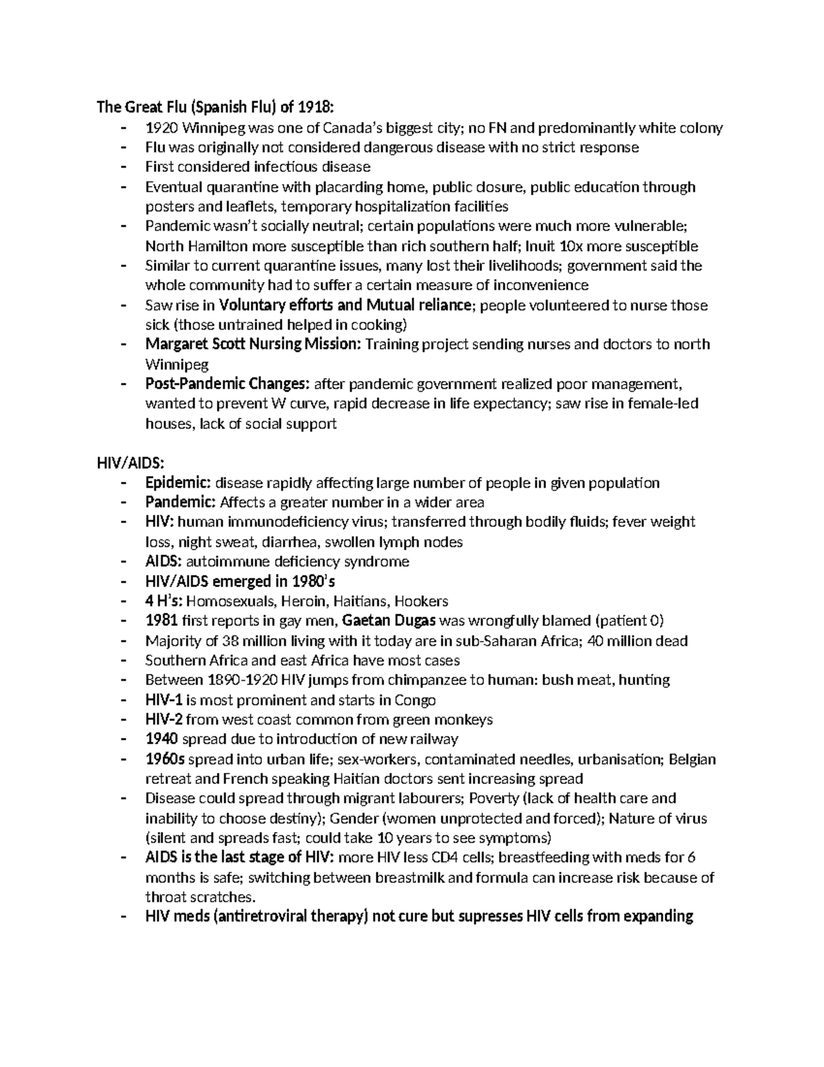 M2 notes - The Great Flu (Spanish Flu) of 1918: - 1920 Winnipeg was one ...