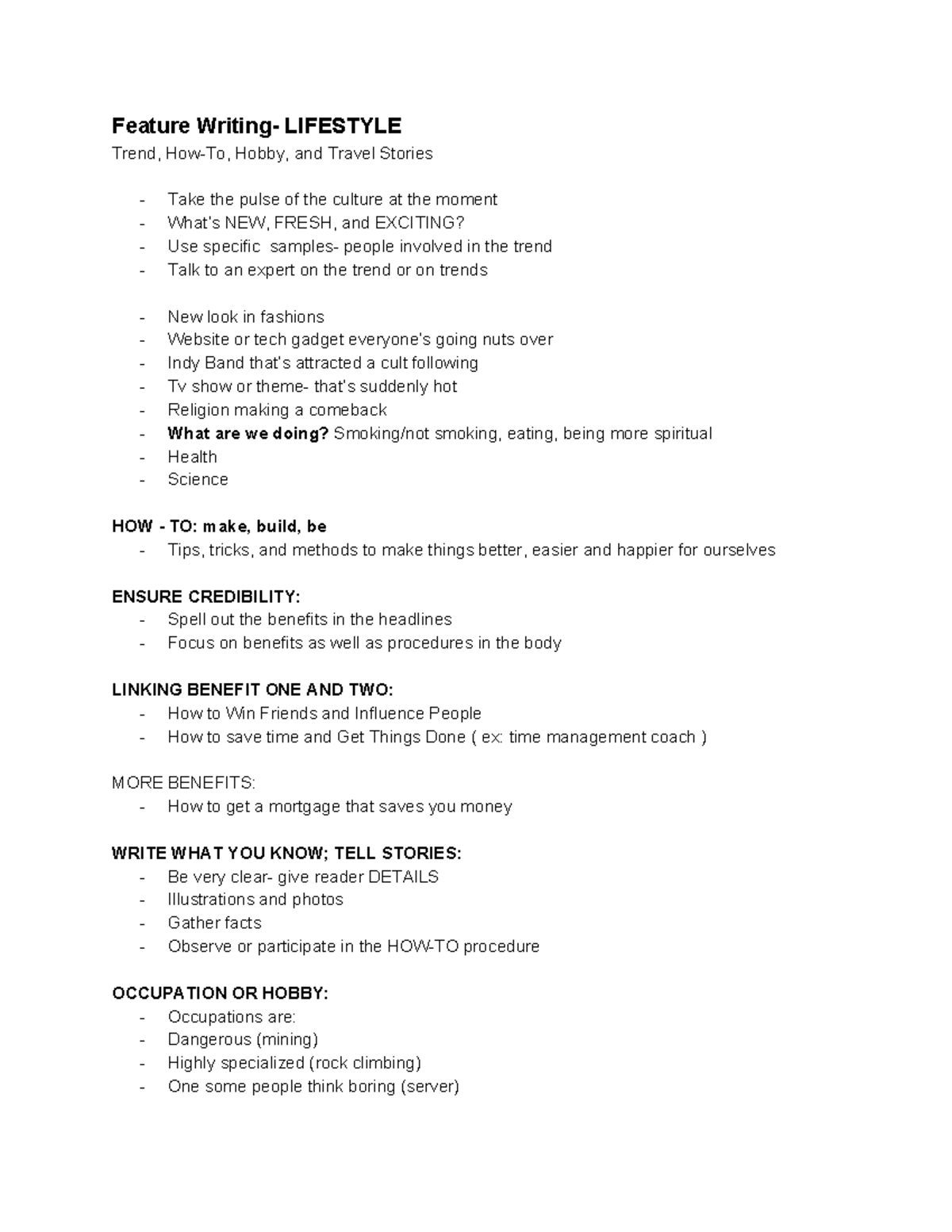 Feature Writing- Lifestyle - Feature Writing- LIFESTYLE Trend, How-To ...