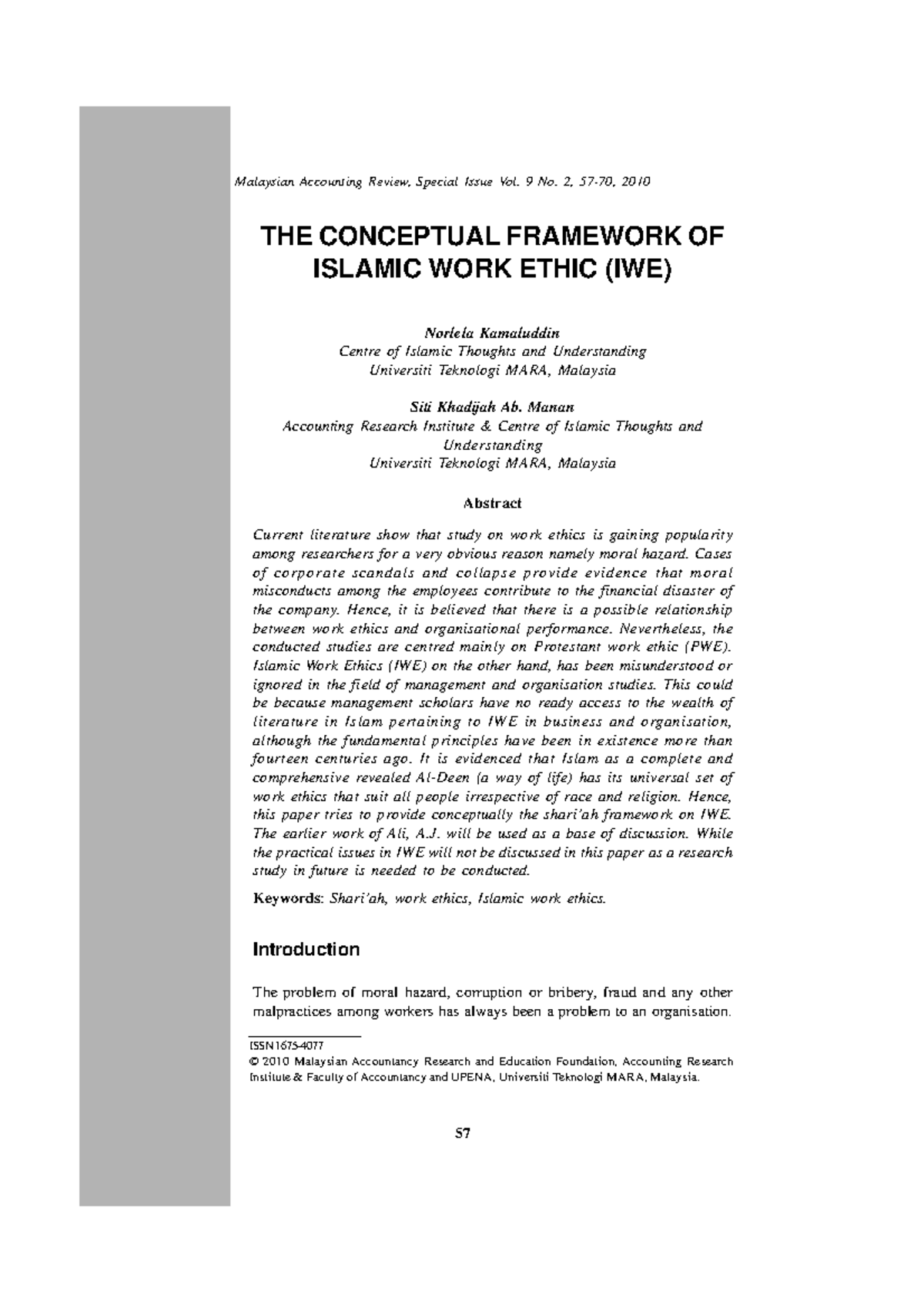 8 work ethics in Islam - THE CONCEPTUAL FRAMEWORK OF ISLAMIC WORK ETHIC (IWE) Norlela Kamaluddin ...