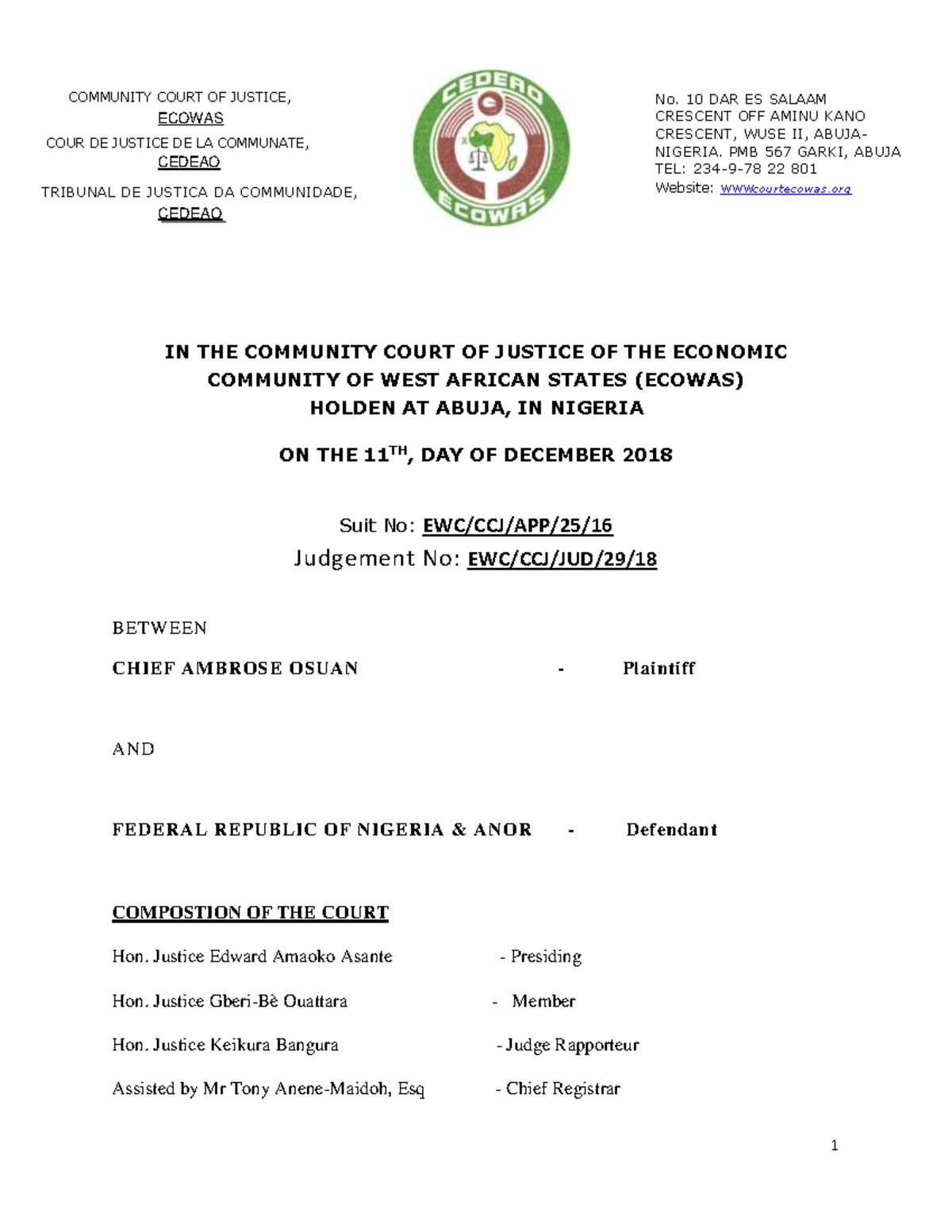 ECW CCJ JUD 29 18 - Customary tenure - IN THE COMMUNITY COURT OF ...