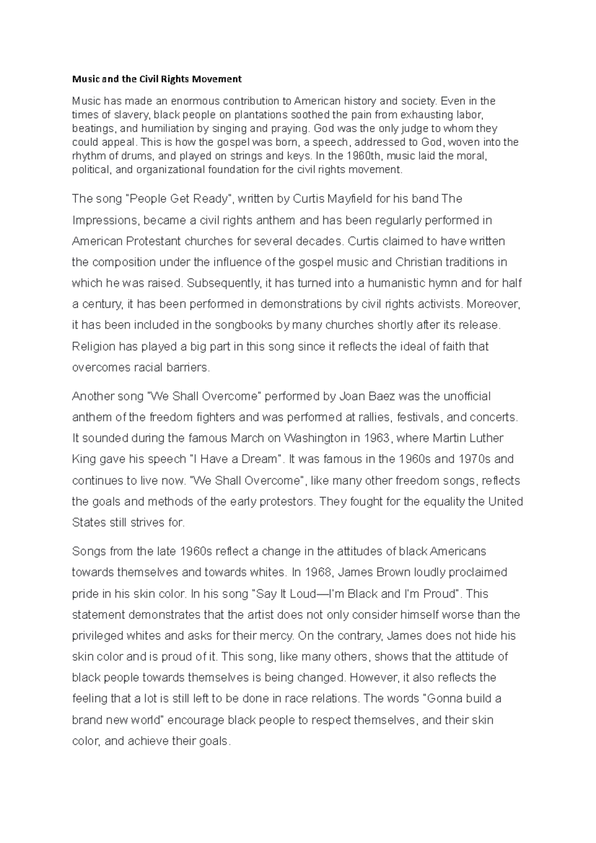 Music and the Civil Rights Movement - Even in the times of slavery ...