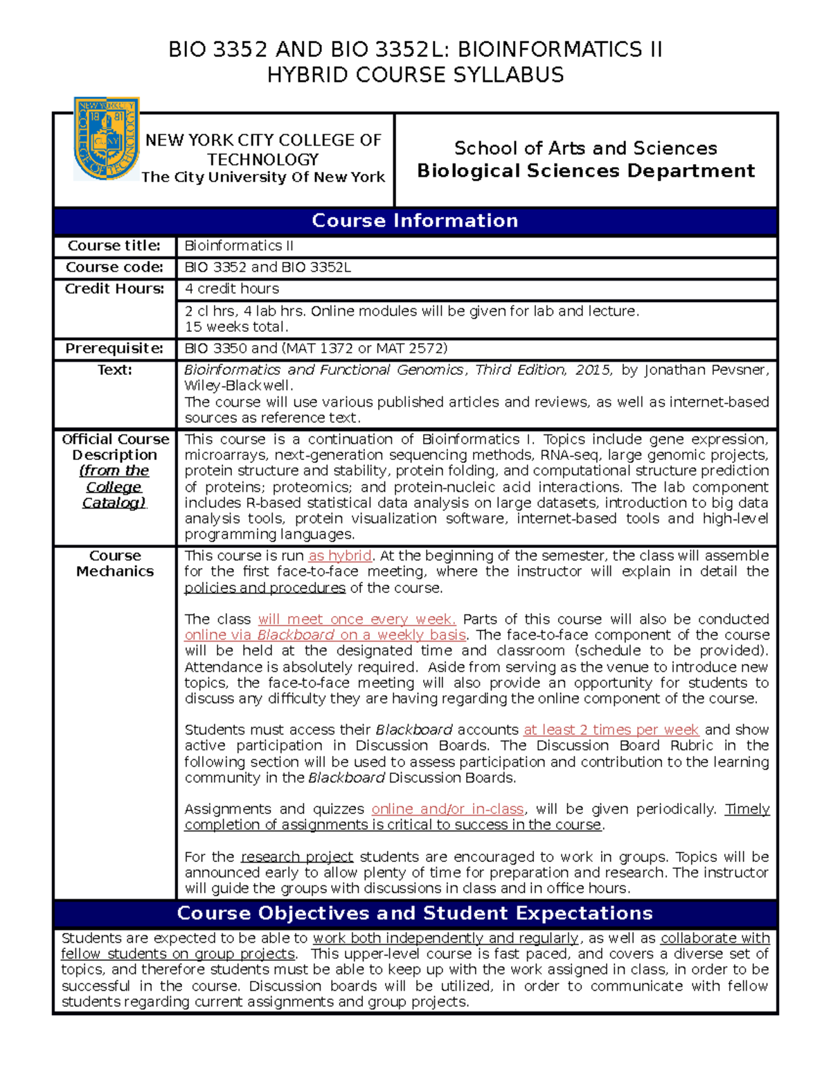 BIO3352 outline hybrid syllabus SP2020-2 - BIO 3352 AND BIO 3352L ...