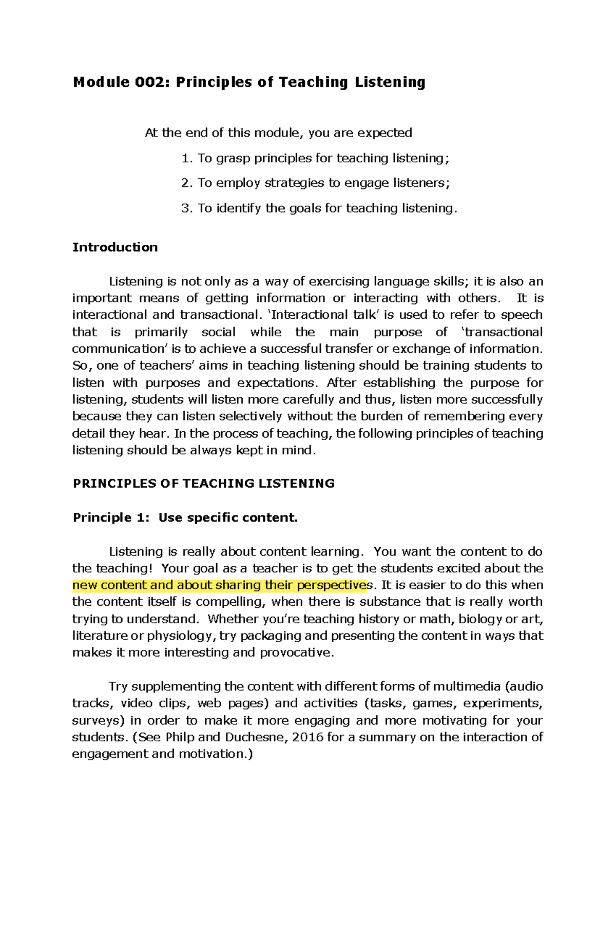 W 2-Module 2 - Principles of Teaching Listening - Module 00 2 : Principles of Teaching Listening ...