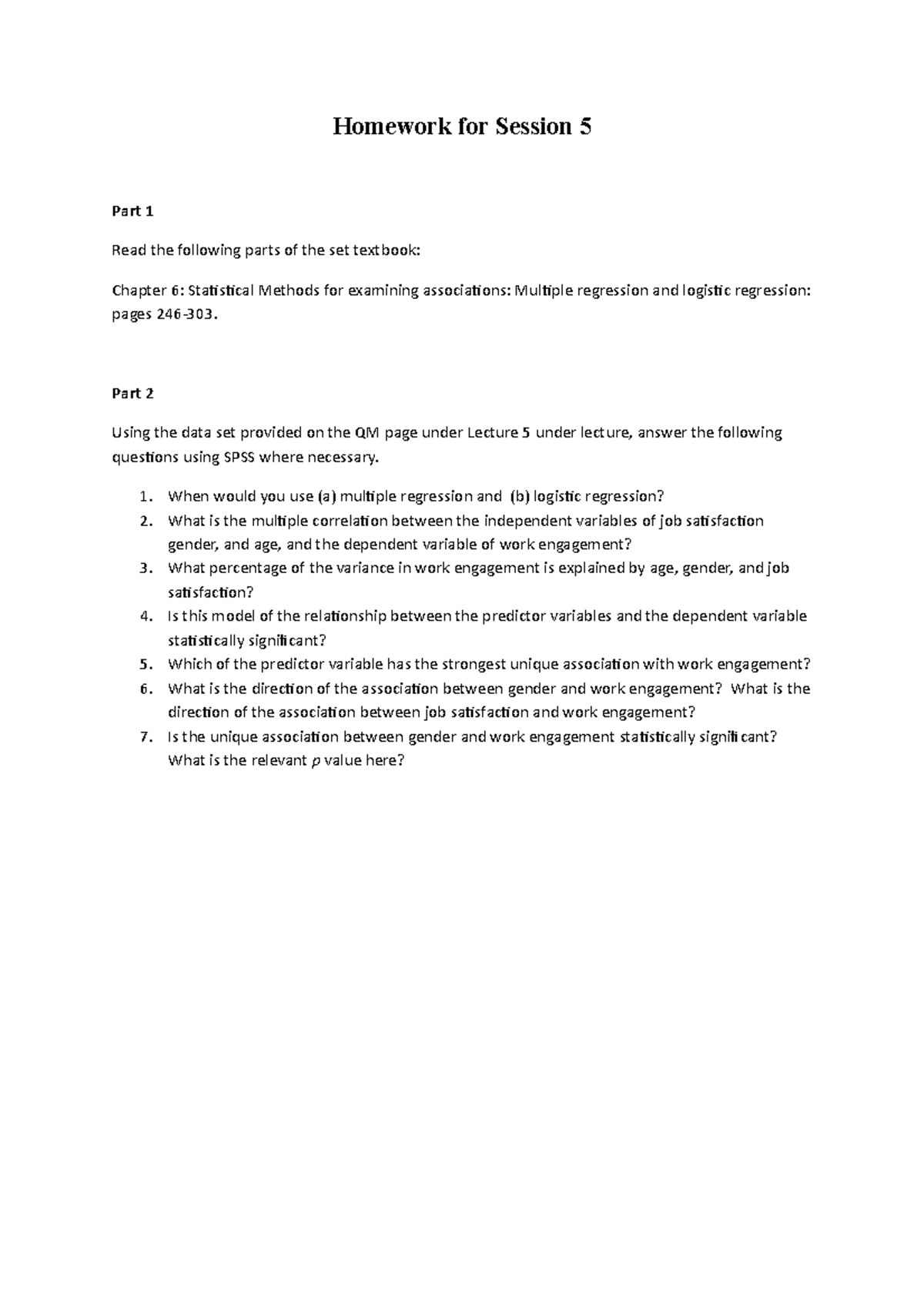 Homework for Session 5-2 - Homework for Session 5 Part 1 Read the ...