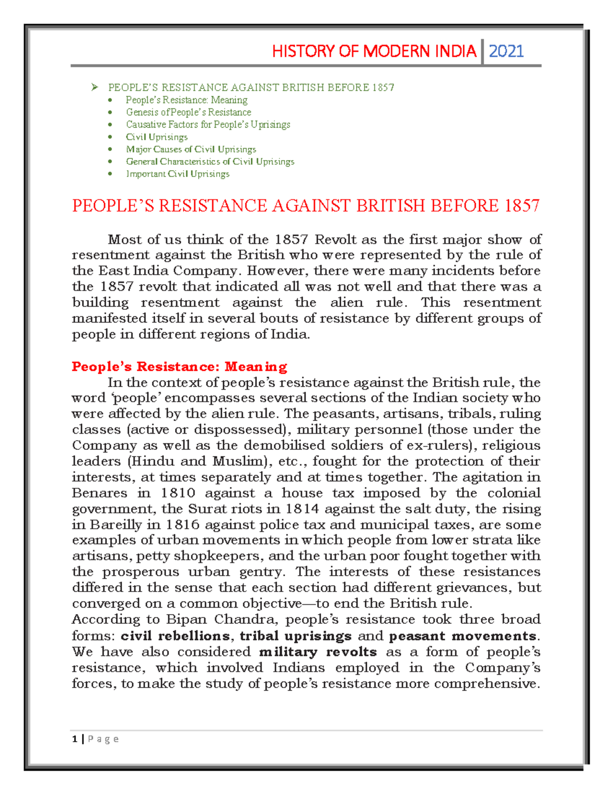People’S Resistance Against British Before 1857 - History of Modern ...