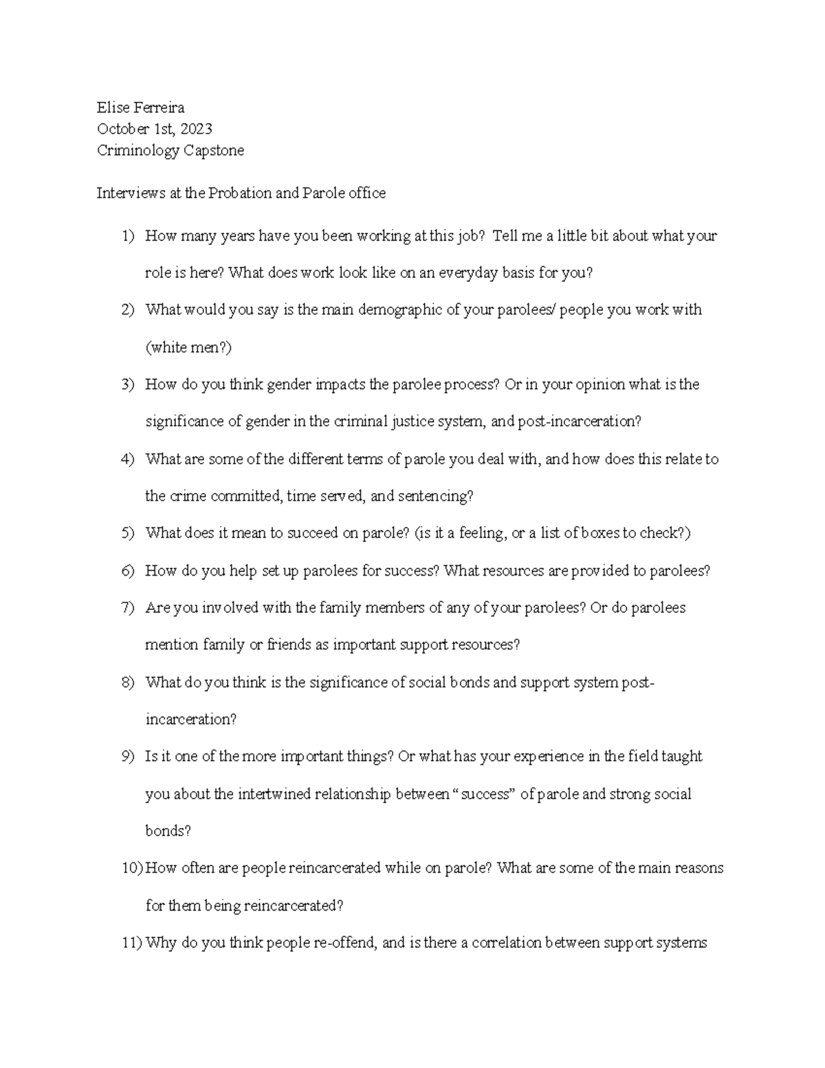 Interview Questions - Overview - Elise Ferreira October 1st, 2023 ...