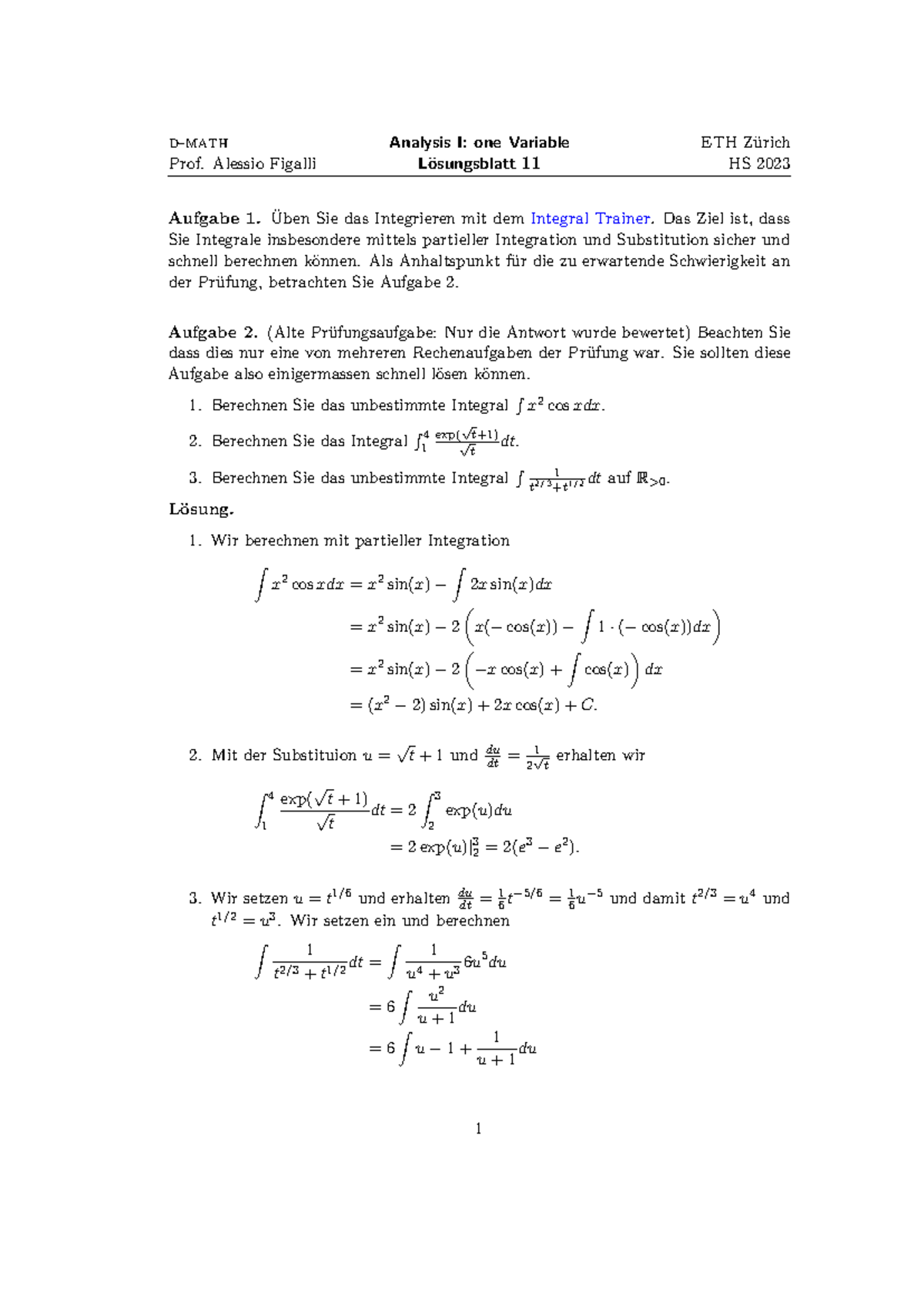 Sol Sheet 11 - Linear Algebra - d-math Prof. Alessio Figalli Analysis I ...