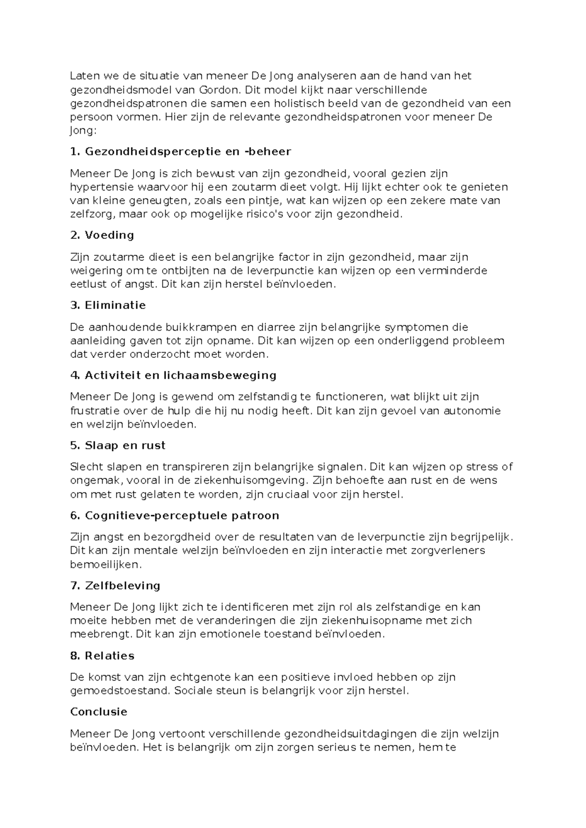 pes schema voor patient - Laten we de situatie van meneer De Jong ...