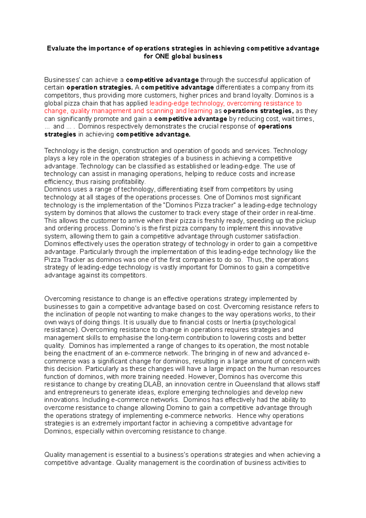 Business Case Study - TASK1 - Evaluate the importance of operations ...
