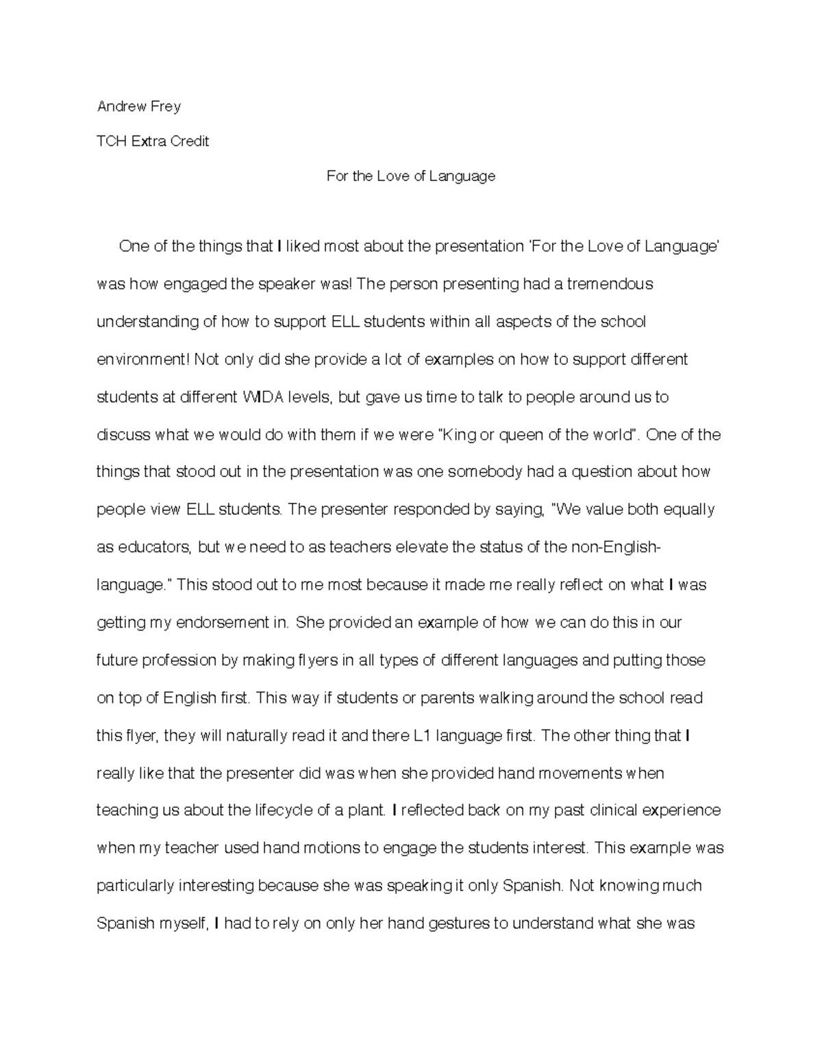 Extra Credit paper PDF - A - Andrew Frey! TCH Extra Credit! For the ...