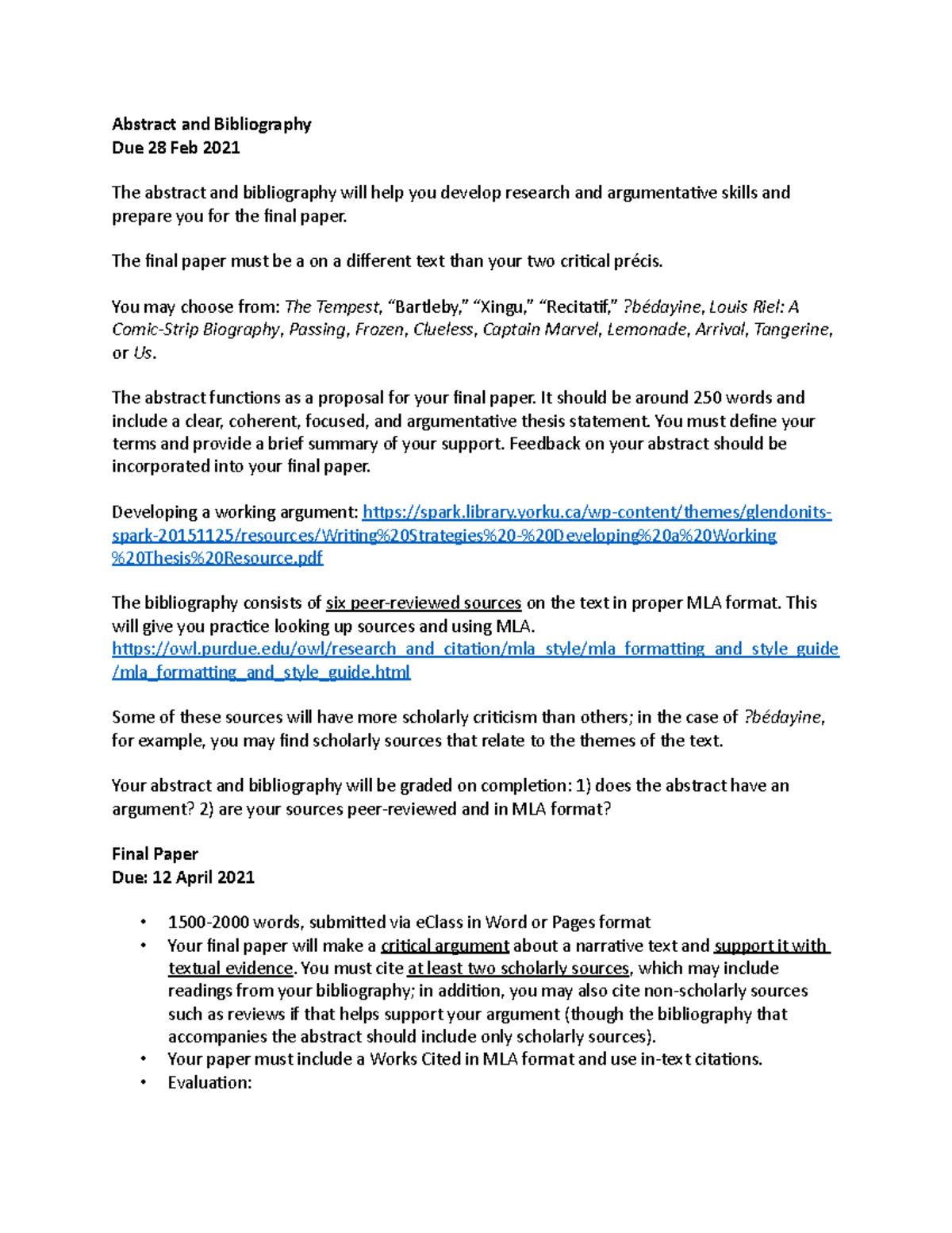 HUMA1780 abstract-biblio and final paper - Abstract and Bibliography ...