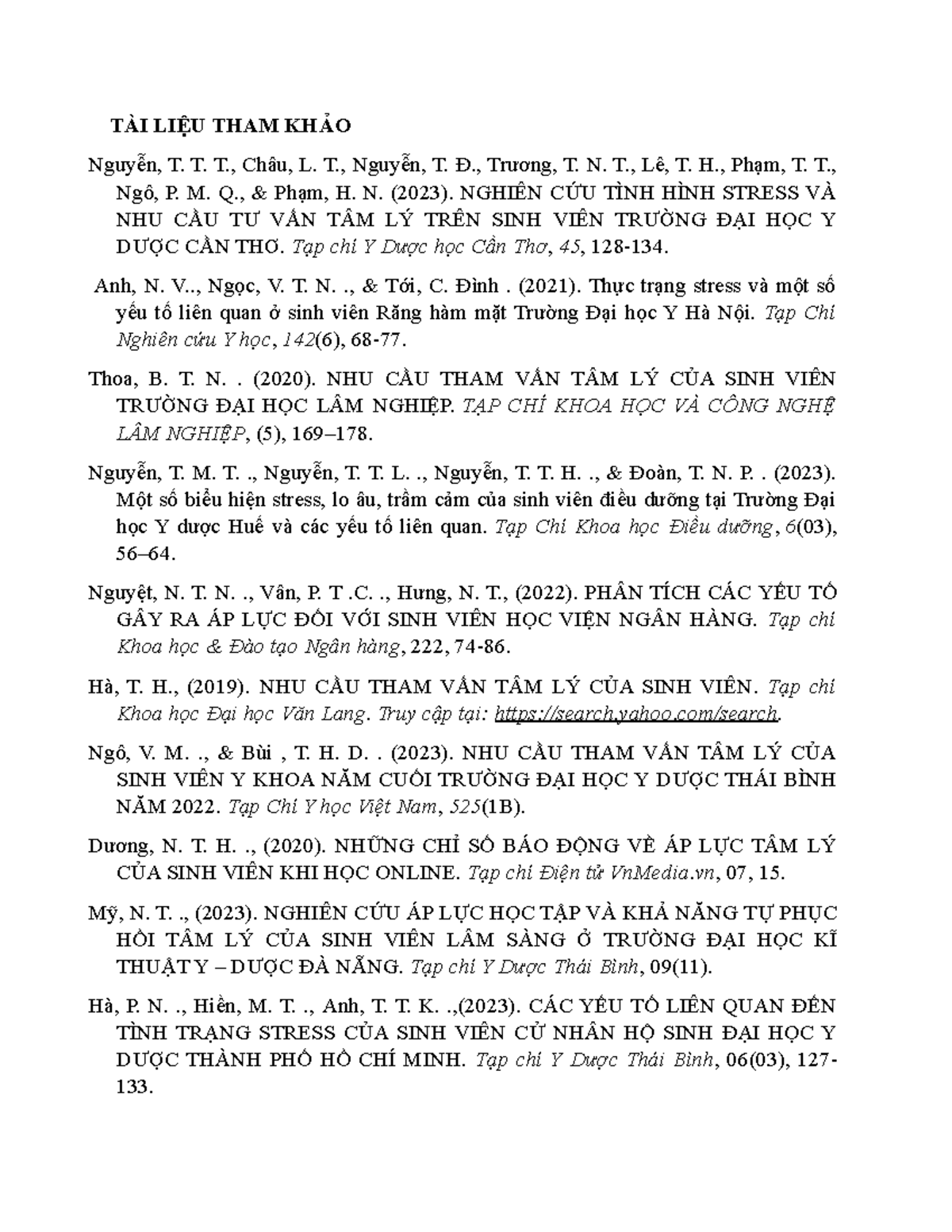TÀI LIỆU THAM KHẢO - tltk ppl tâm lí - TÀI LIỆU THAM KHẢO Nguyễn, T. T. T., Châu, L. T., Nguyễn ...