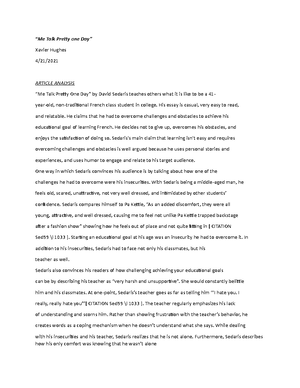 1-7 Assignment Writing Notes (Xavier Hughes) - “ME TALK PRETTY ONE DAY ...