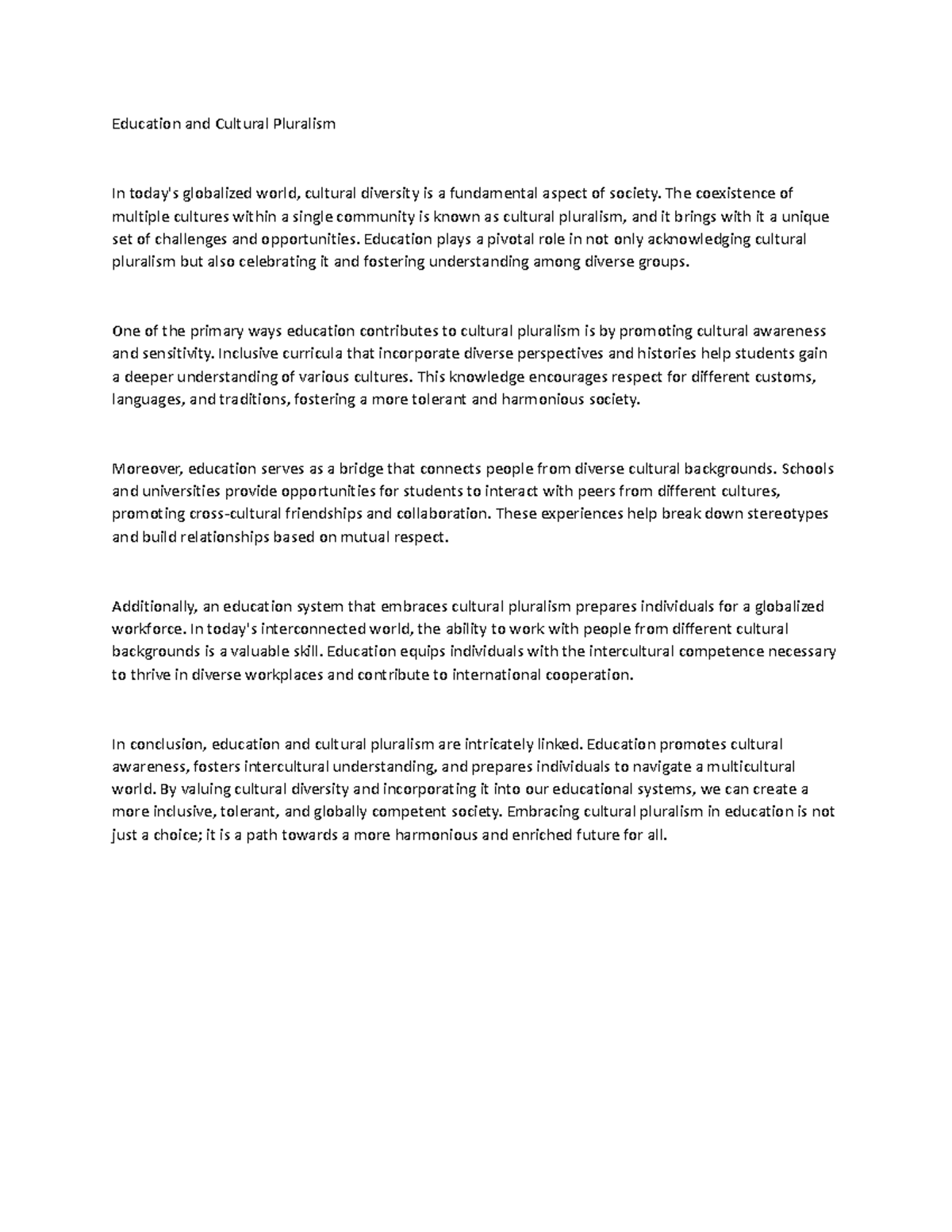 Education and Cultural Pluralism - The coexistence of multiple cultures ...