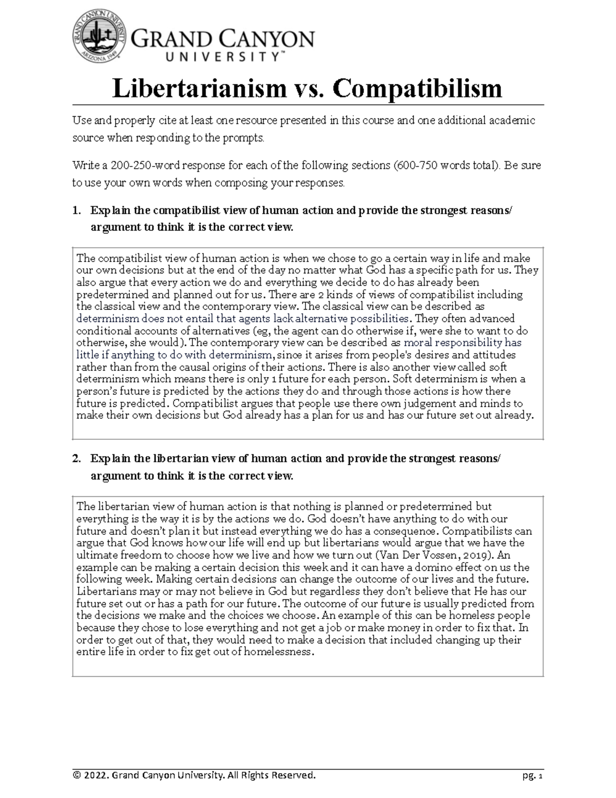 PHI 103 RS T5Libertarianism Compatibilism Worksheet - Libertarianism vs ...