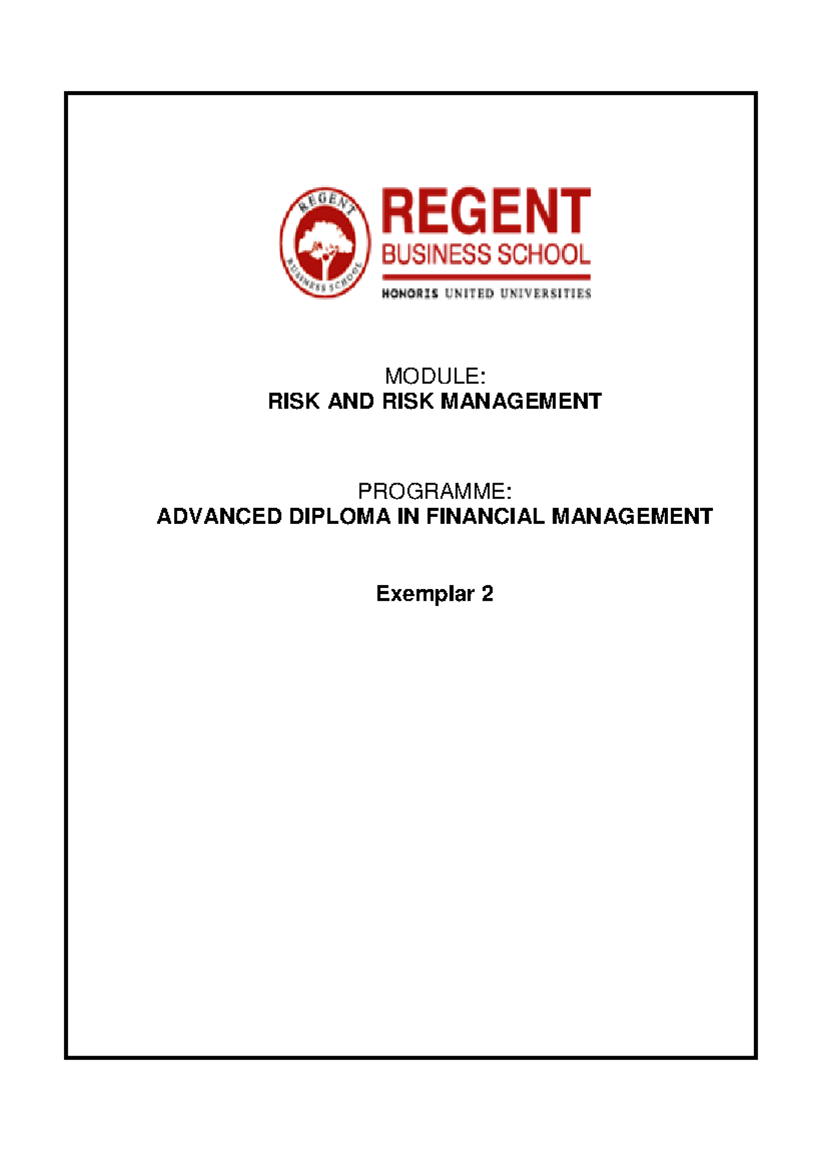 2. Adifm Risk and Risk Management Exemplar 2 - MODULE: RISK AND RISK ...