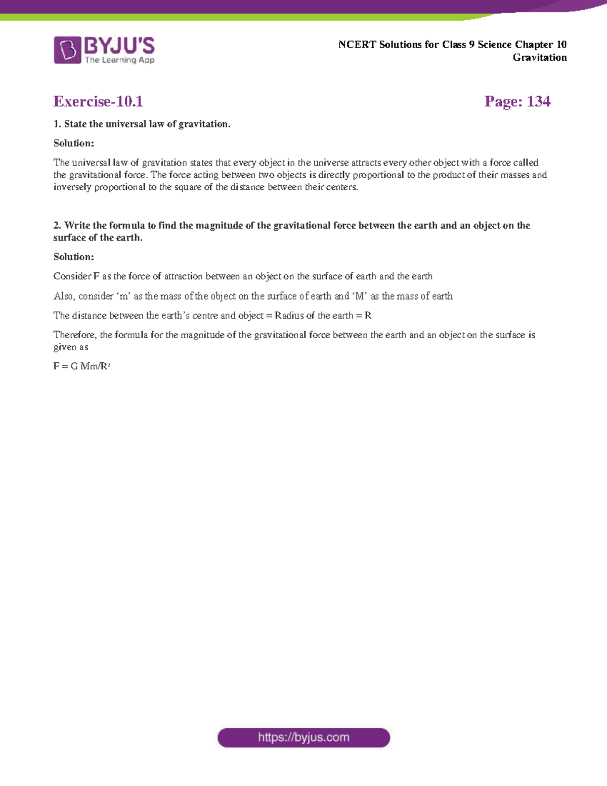 Ncert solutions for class 9 march 29 science chapter 10 gravitation ...