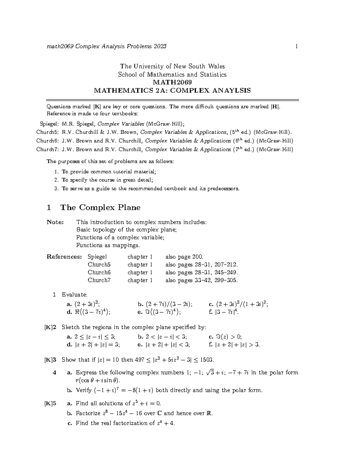 Ca Tutorial Problems The University Of New South Wales School Of Mathematics And Statistics 