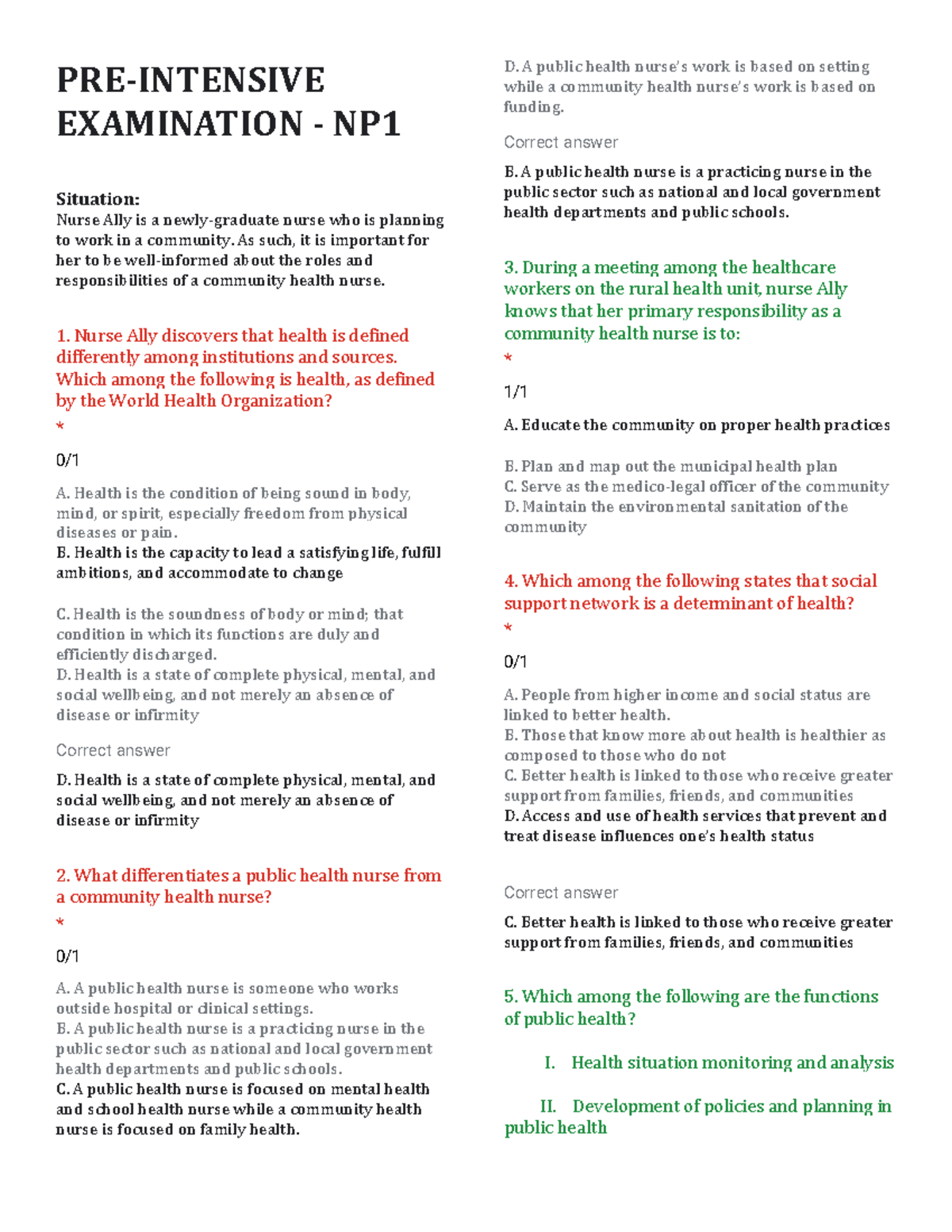 PRE Intensive 1 - PRE-INTENSIVE EXAMINATION - NP Situation: Nurse Ally ...