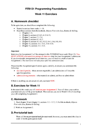 Week 9 Exercises - week 9 - FIT9131 Programming Foundations Week 9 Exercises 1 A. Homework ...