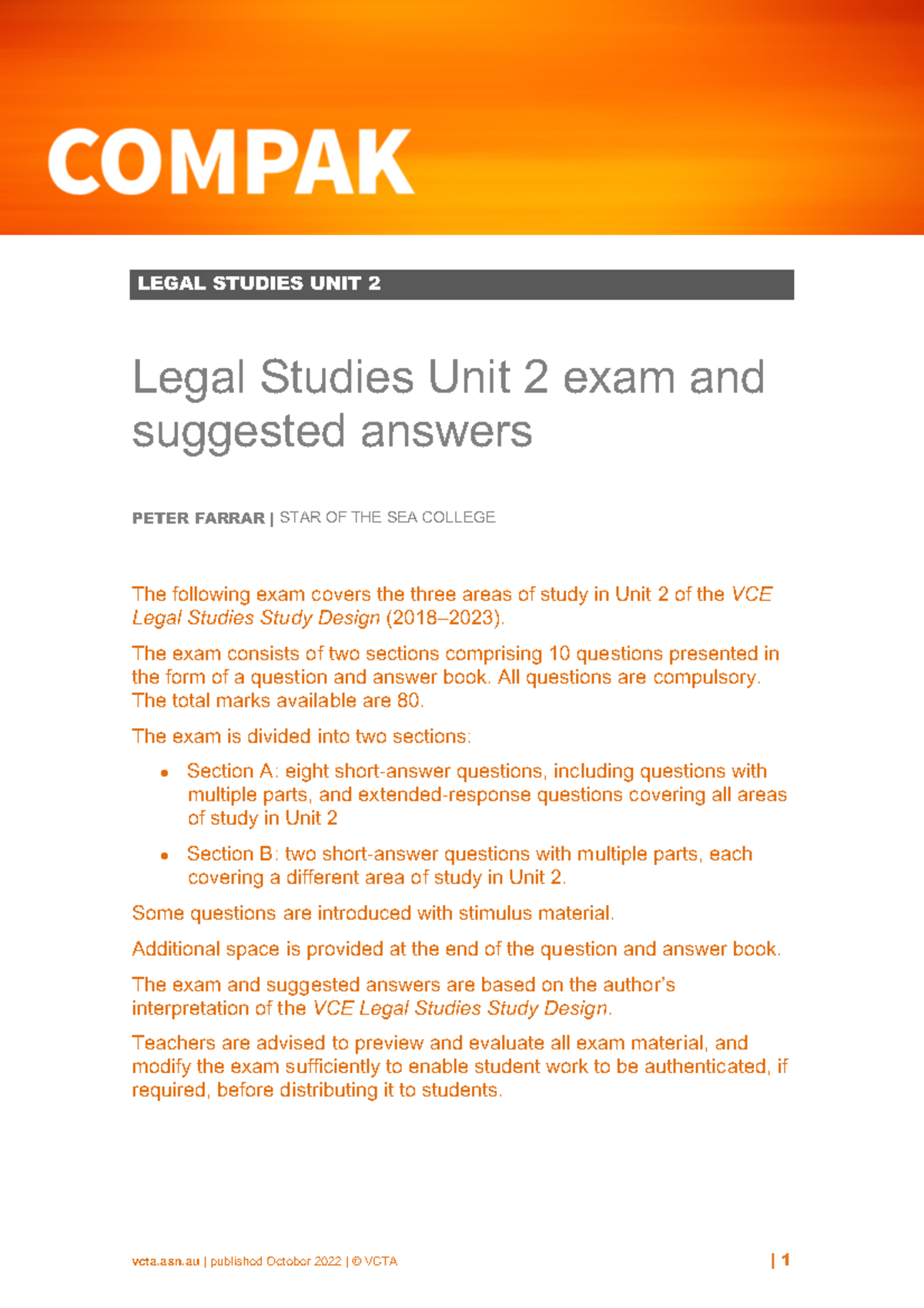 2022 Legal Studies Unit 2 Exam - LEGAL STUDIES UNIT 2 Legal Studies ...