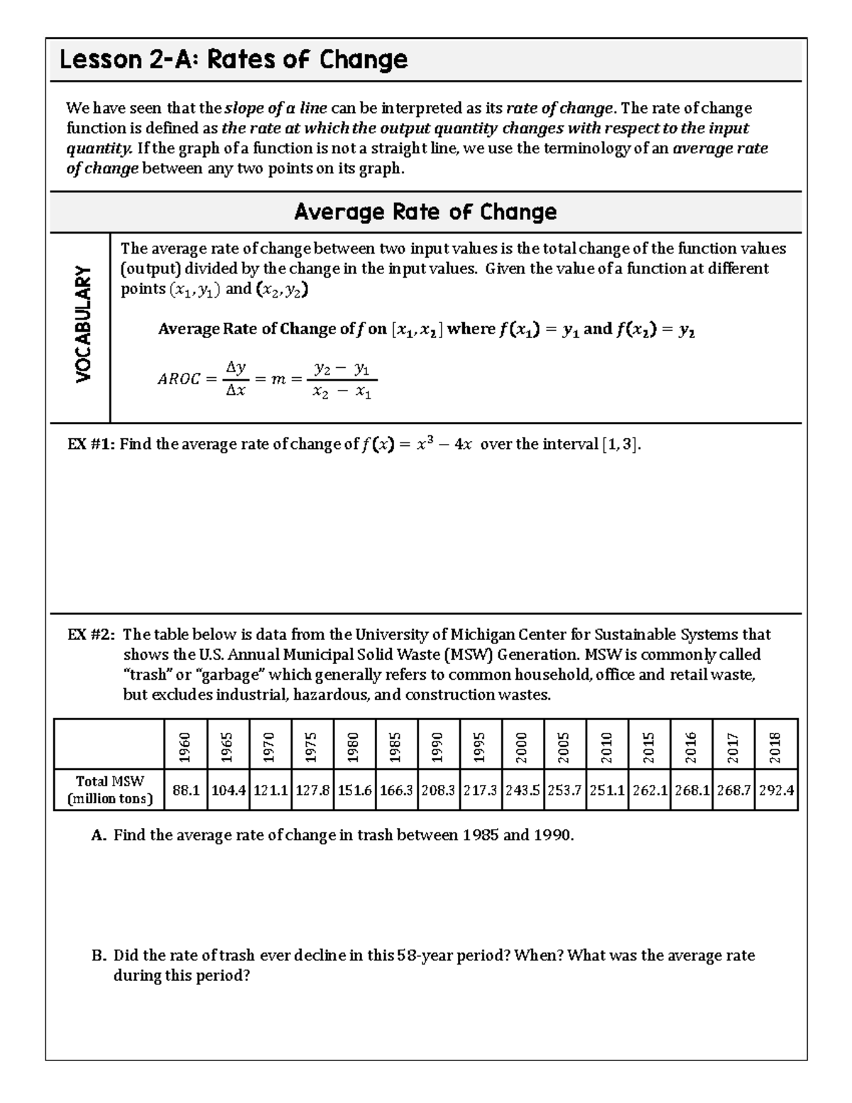 1.2 Rates of Change - notes - Lesson 2-A: Rates of Change We have seen ...