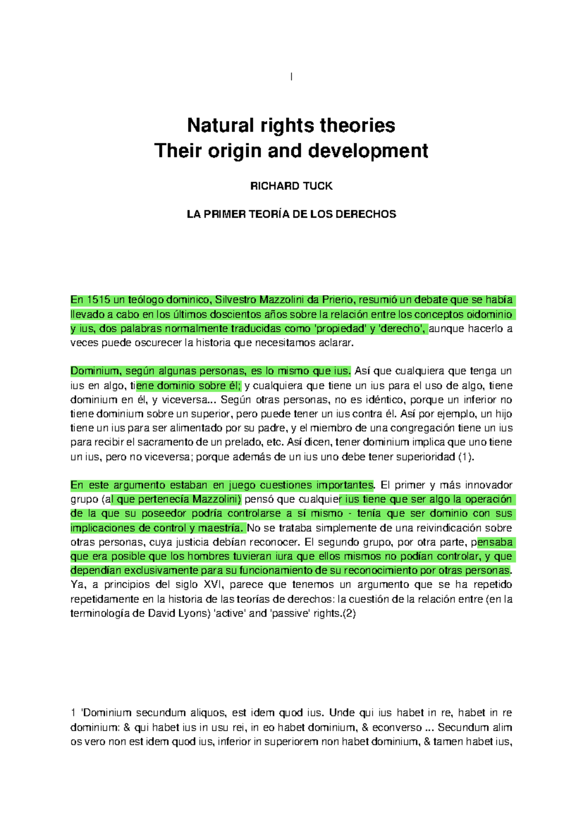 Natural rights theories - I Natural rights theories Their origin and ...