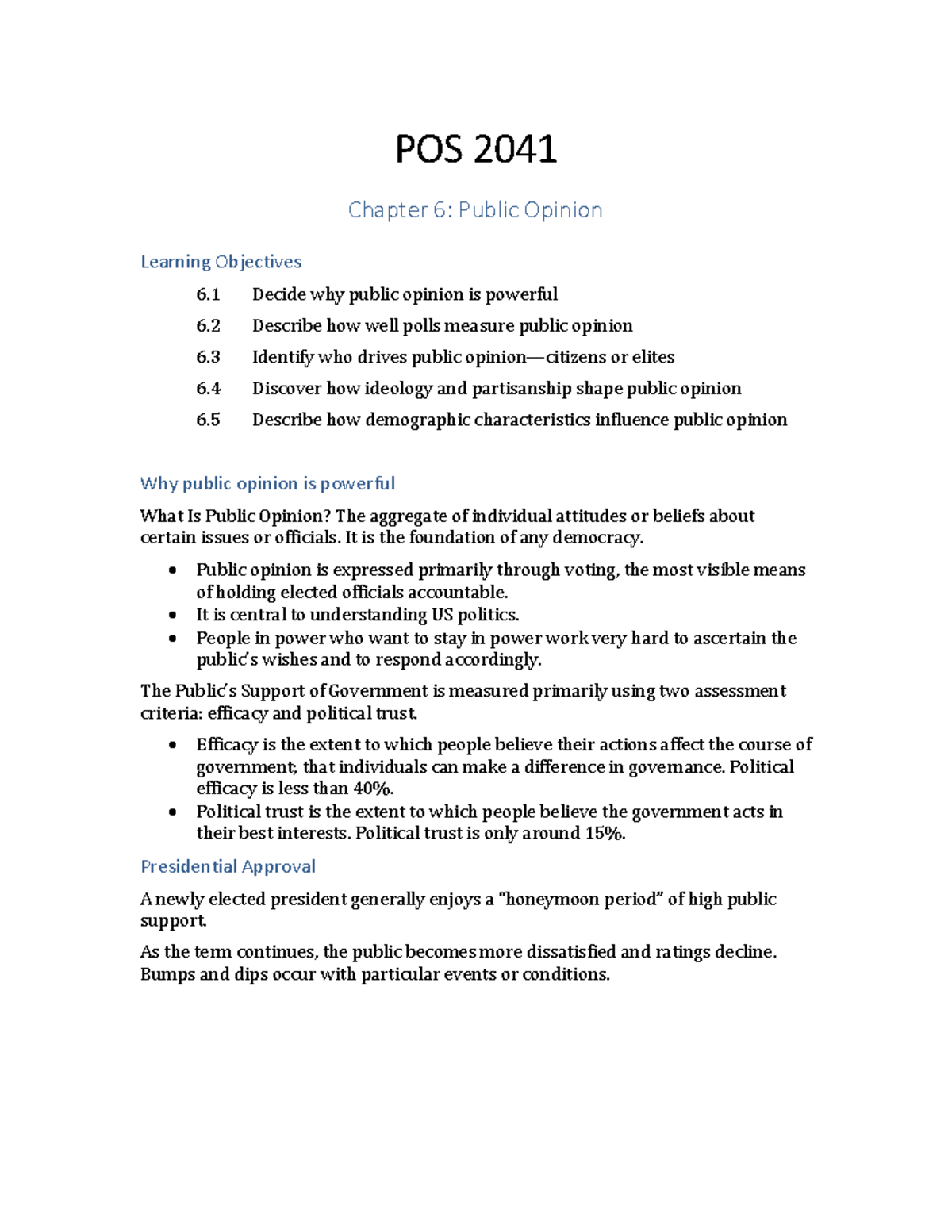 Chapter 6 Outline POS 2041 - POS 2041 Chapter 6: Public Opinion ...