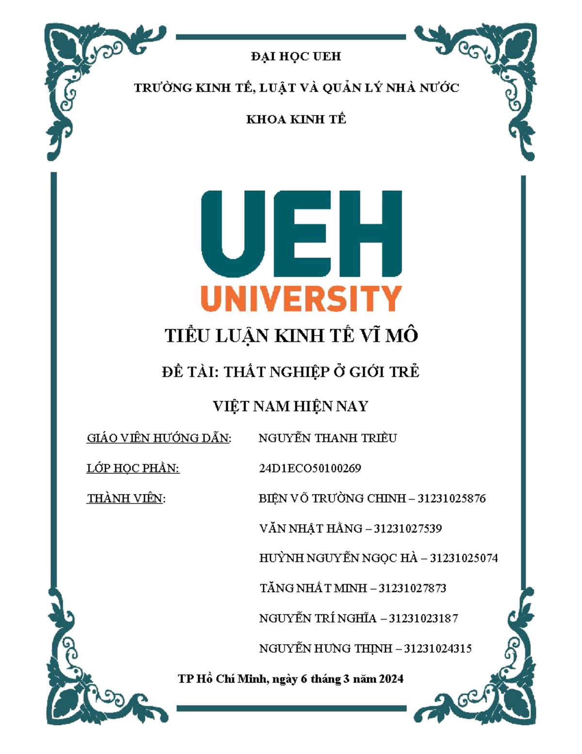 KTVM-NHÓM-1 - Tiểu luận vĩ mô - ĐẠI HỌC UEH TRƯỜNG KINH TẾ, LUẬT VÀ QUẢN LÝ NHÀ NƯỚC KHOA KINH ...