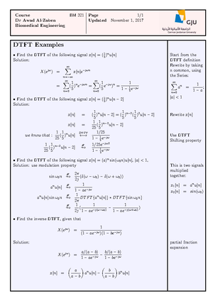 DFT Examples - correlation - Course Dr Awad Biomedical Engineering BM ...
