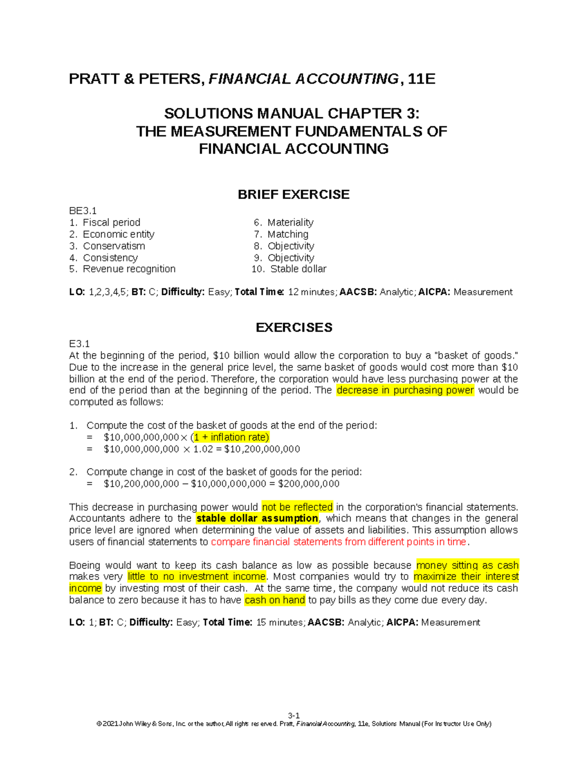Ch03 - Description of the chapter questions - PRATT & PETERS, FINANCIAL ...