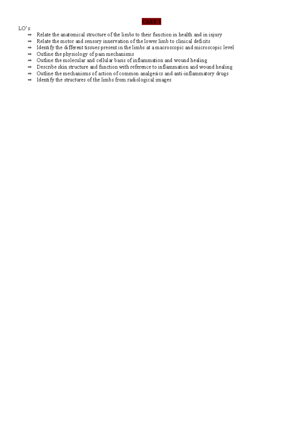 Case 1 sparknotes - Case 1 summary - CASE 1 LO’s: Relate the anatomical ...