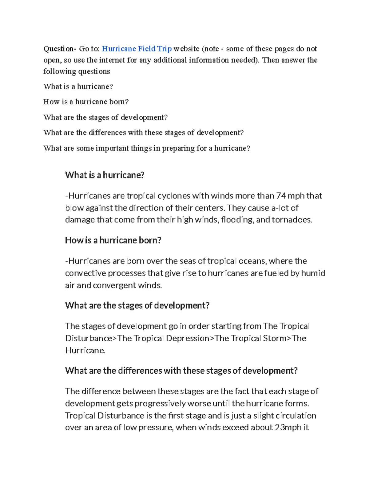 Essay Prompt 4- Phys Sci 101 - Question- Go to: Hurricane Field Trip ...