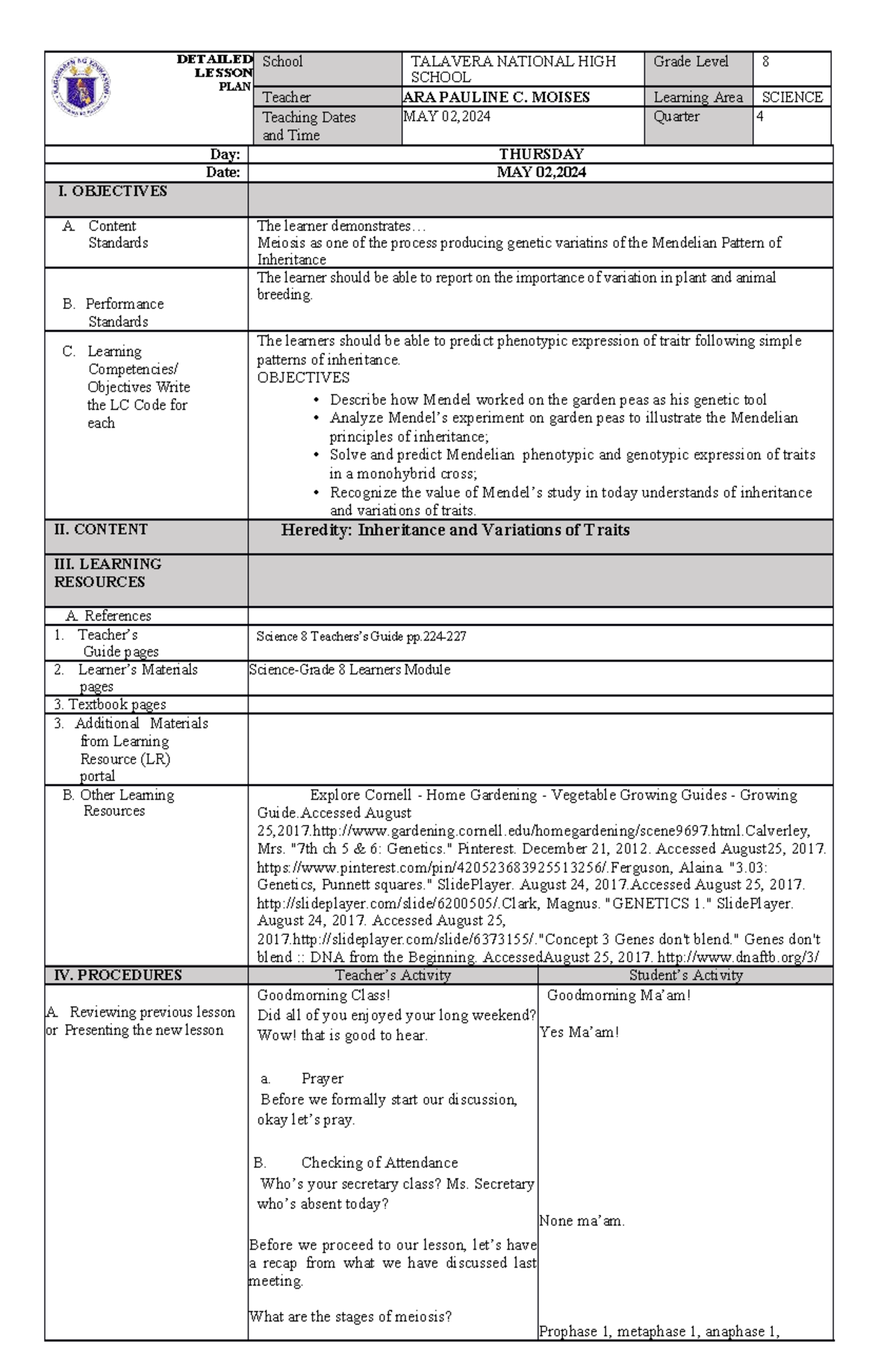 December 5 2022 week 1 pe lesson 1 dlp grade 9 - DETAILED LESSON PLAN ...