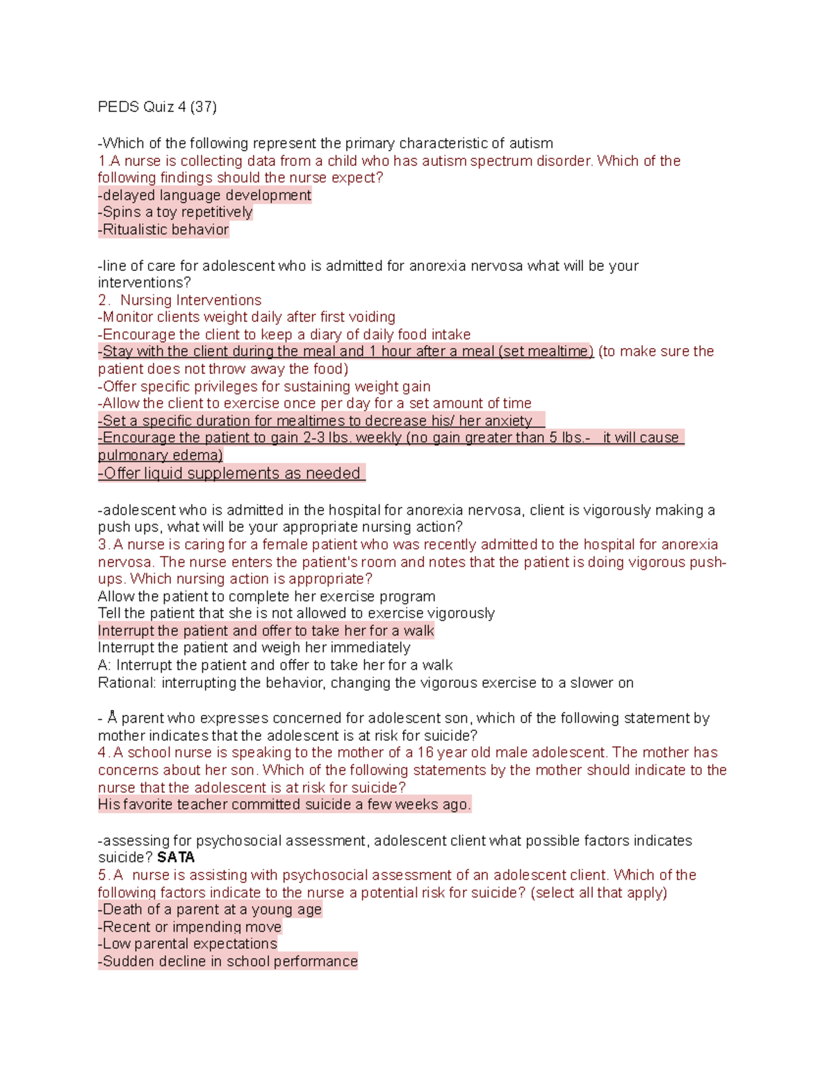 PEDS quiz 4 - ped quiz 4 - PEDS Quiz 4 (37) -Which of the following ...