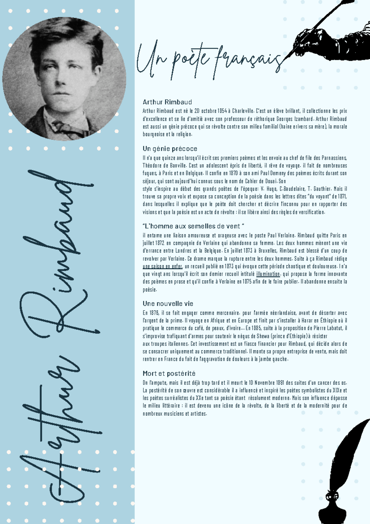 Biographie Arthur Rimbaud - Un poète français Arthur Rimbaud est né le ...