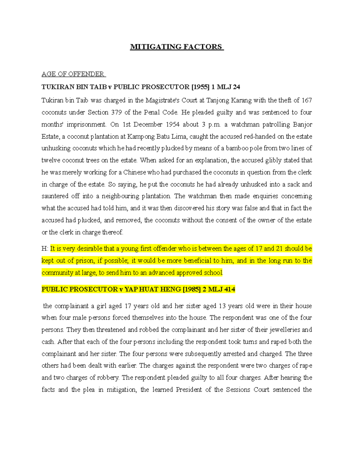 Mitigation AND Aggravating Factors - MITIGATING FACTORS AGE OF OFFENDER ...