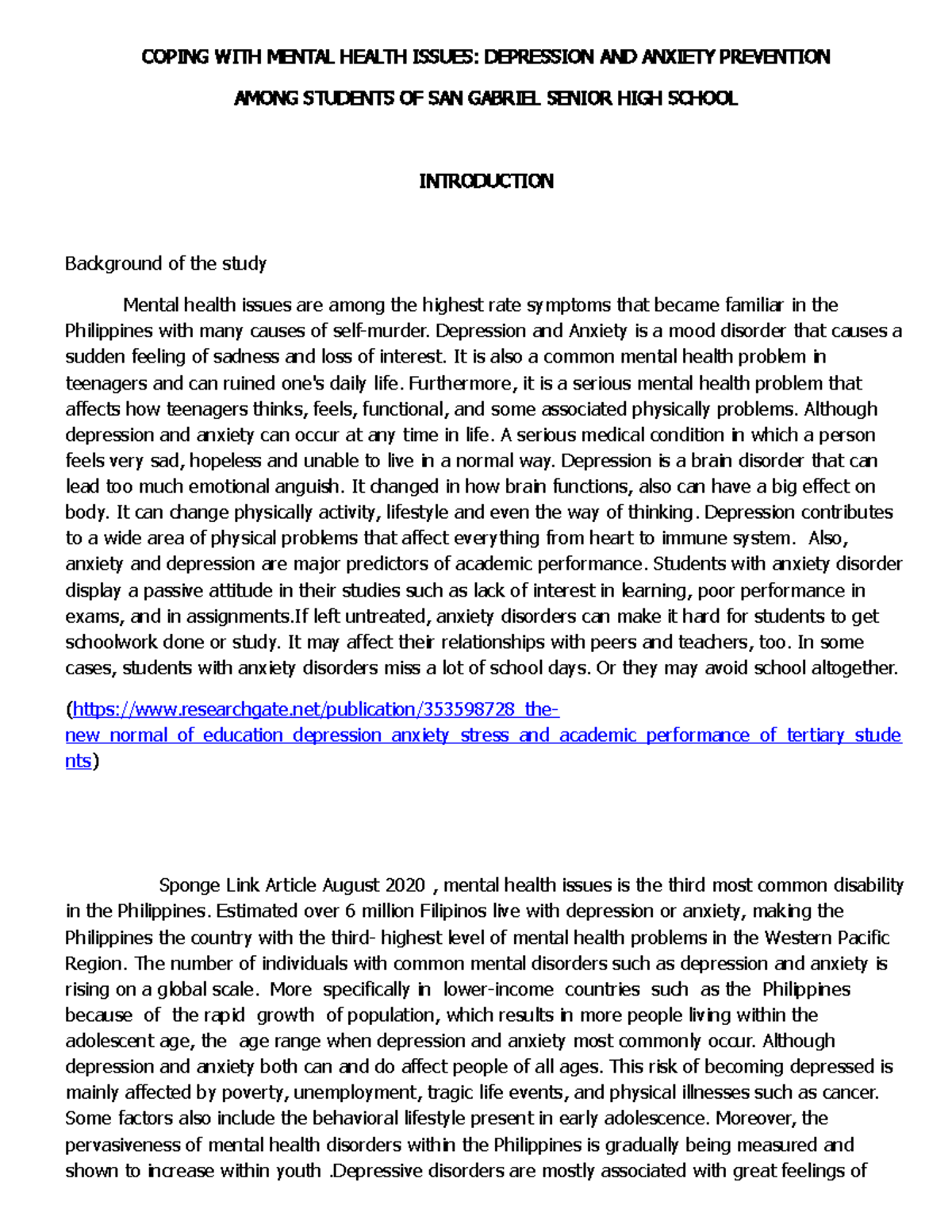Practical Research Group 2 Chapter 1 - COPING WITH MENTAL HEALTH ISSUES ...