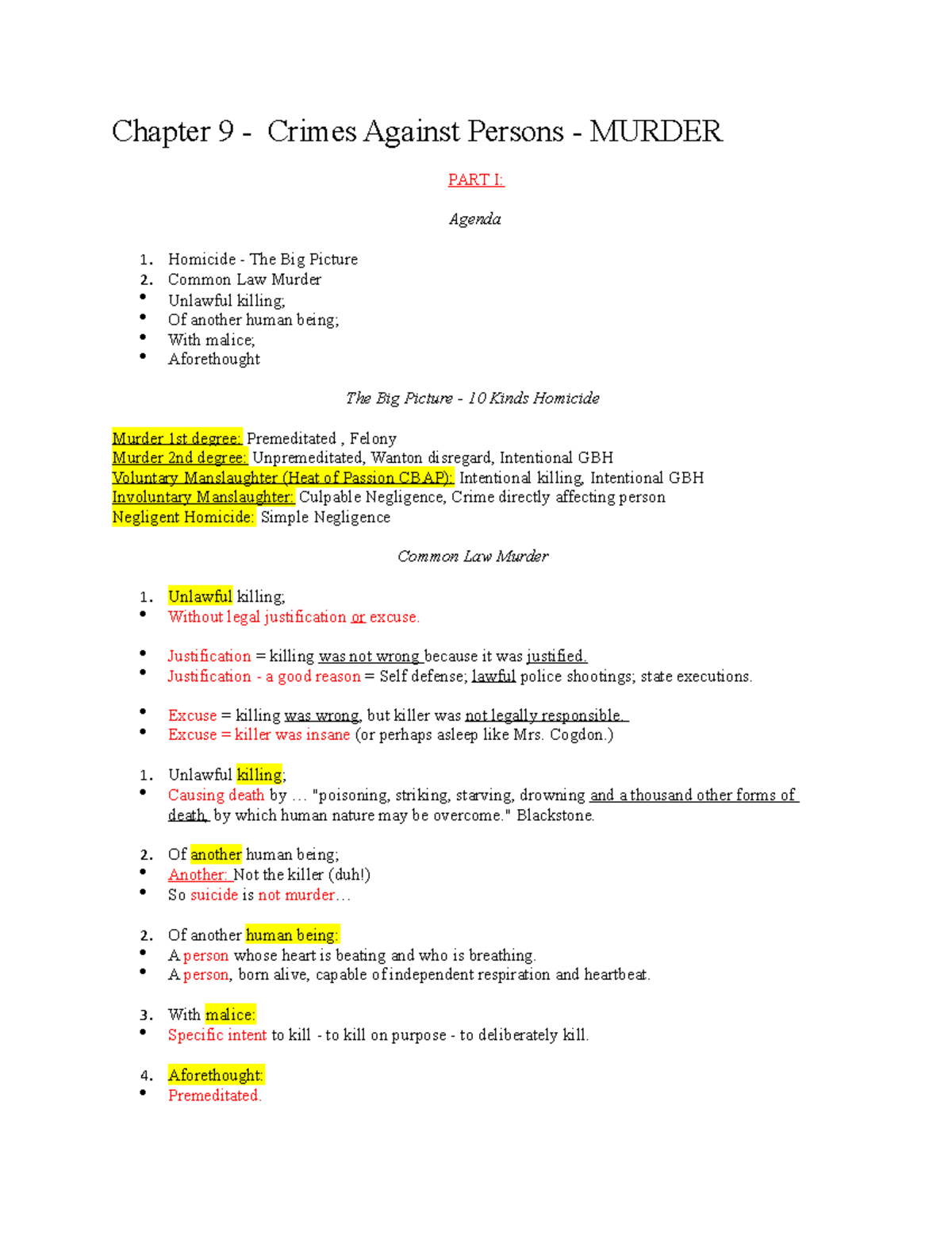 CJ Notes 1330 chap 9 - Chapter 9 CJ 1330 - Chapter 9 - Crimes Against ...