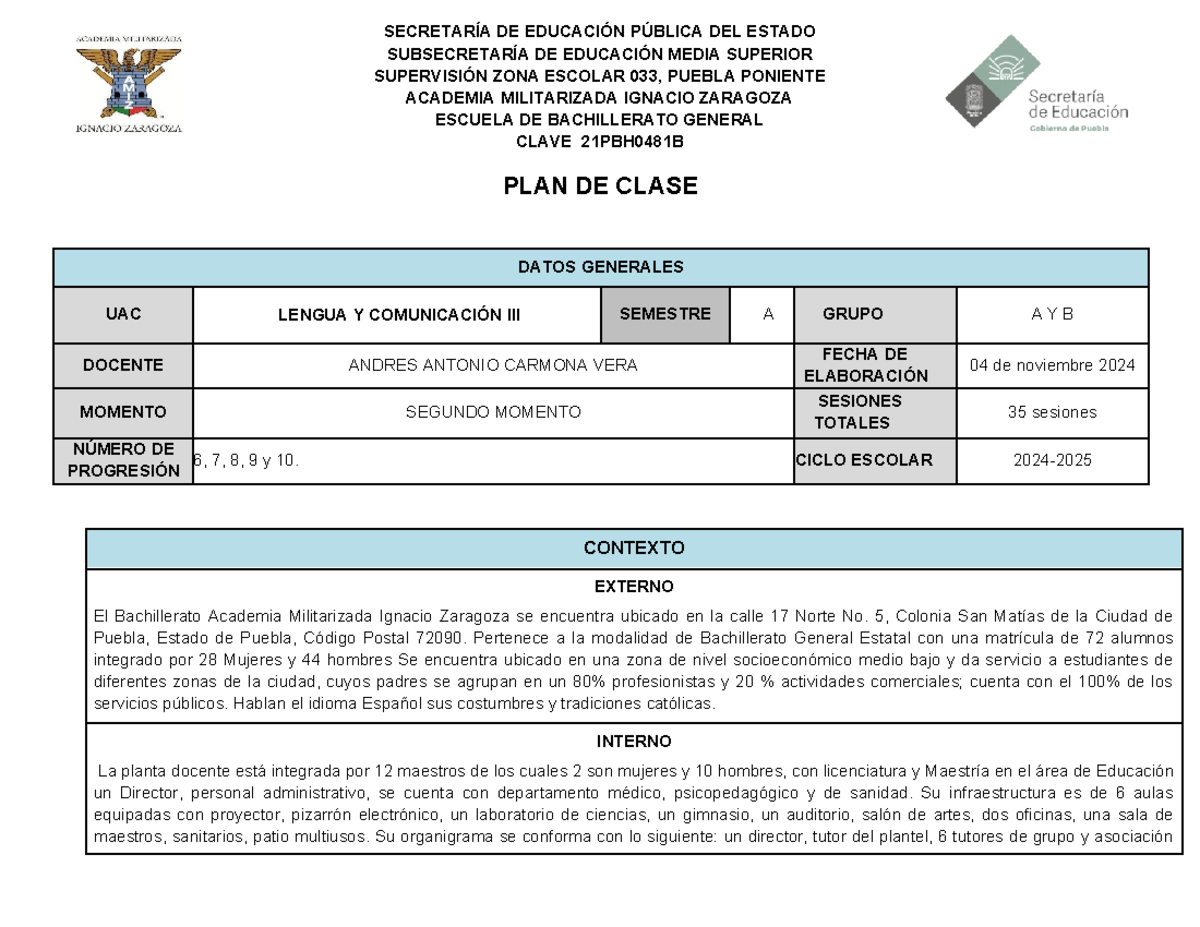 PLAN DE Clase - Lengua Y Comunicacion 3 - Momento 2. aacv - SECRETARÍA DE EDUCACIÓN PÚBLICA DEL ...