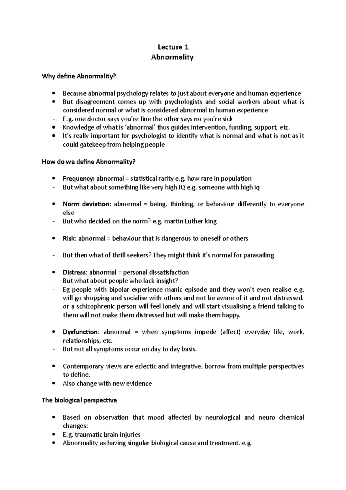 Lecture 1 Abnormality Lecture 1 Abnormality Why Define Abnormality Because Abnormal