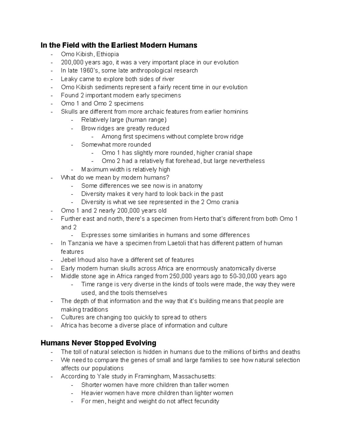 Anthro 105 Week 13 14 Notes - In the Field with the Earliest Modern ...