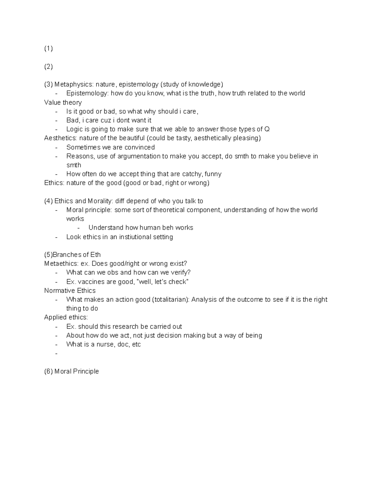 PHI2396 2 - Bioethics, Lecture notes - (1) (2) (3) Metaphysics: nature ...