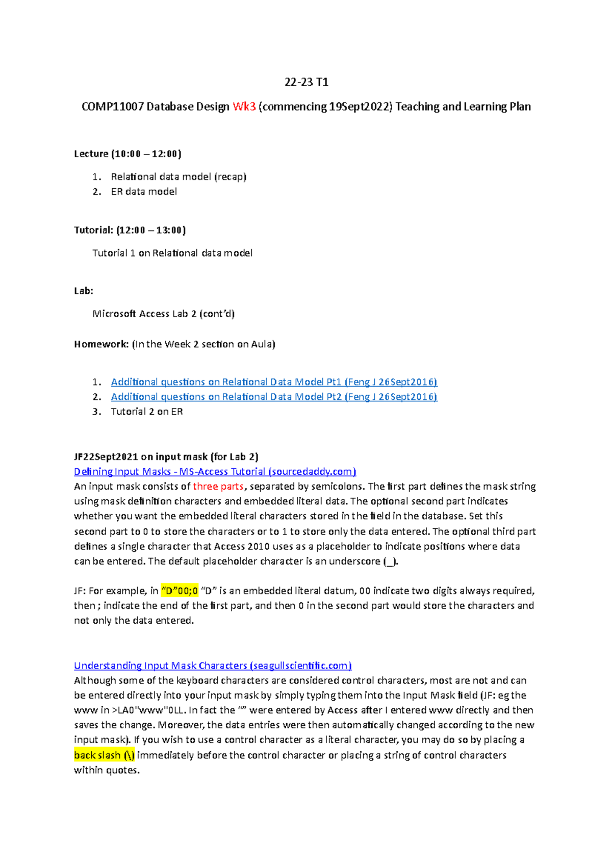 22-23 COMP11007 Wk3 Teaching Plan JF16Sept2022 - 22-23 T COMP11007 Database Design Wk3 ...